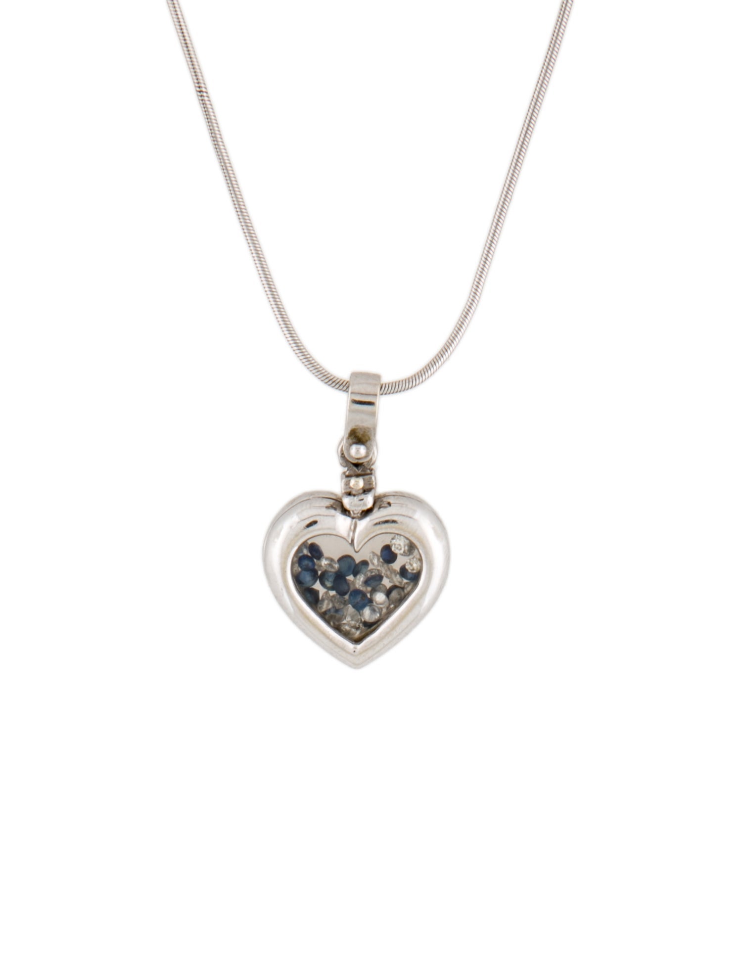 Necklace 14K Sapphire & Diamond Heart Shaker Pendant - 14K White Gold ...