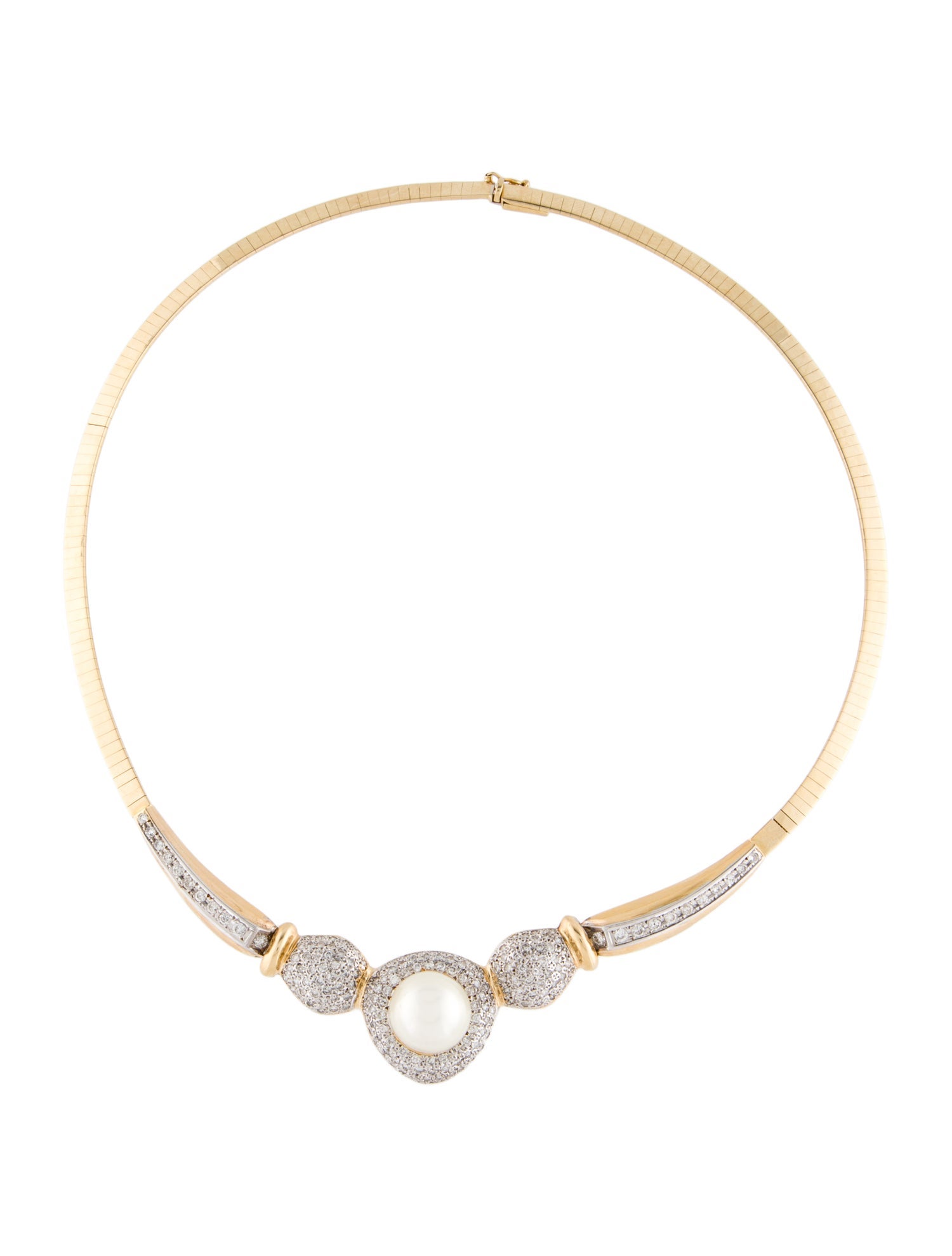 Necklace 14K Pearl & Diamond Collar Necklace - 14K Yellow Gold Collar ...