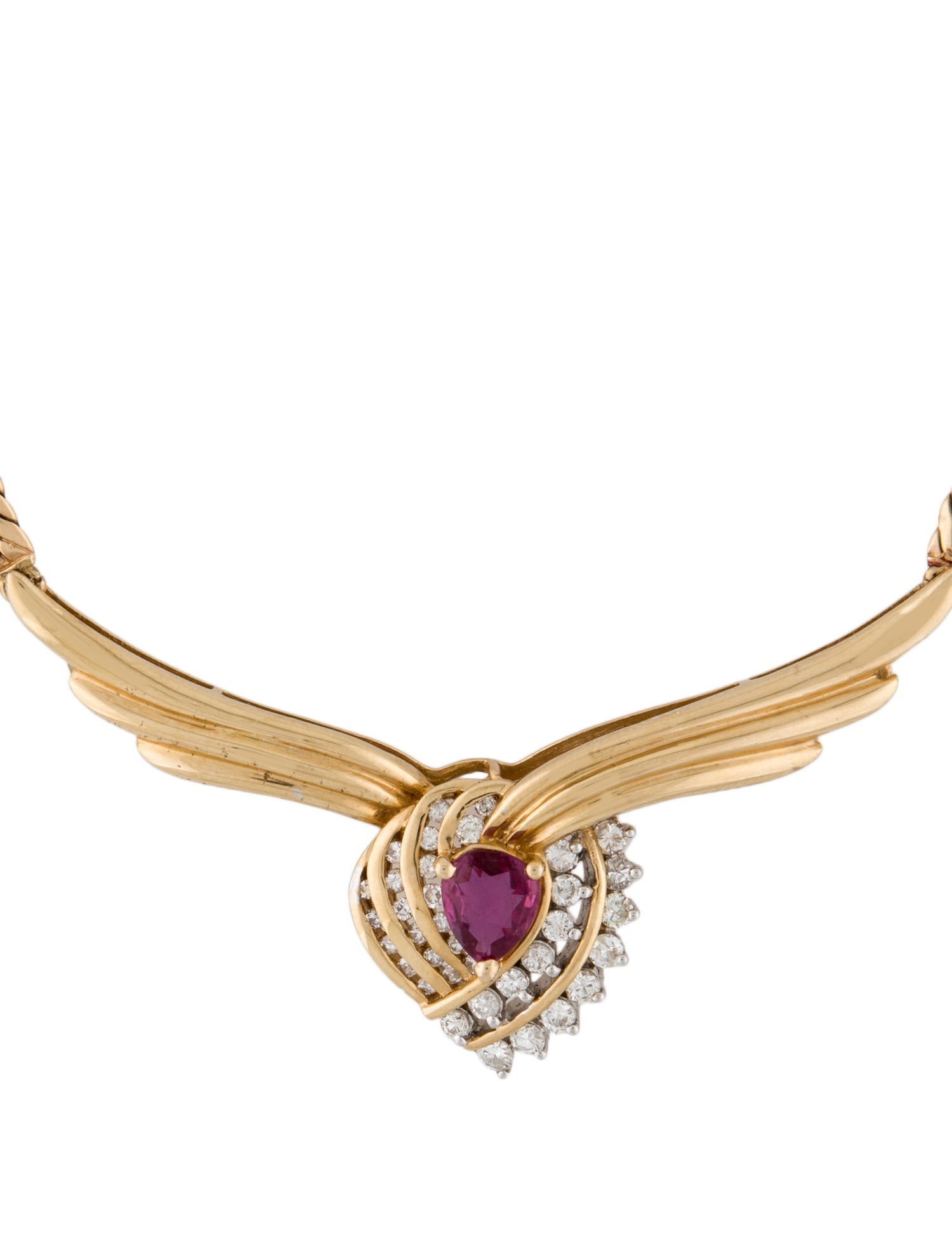 Necklace Unoaerre 14K Ruby & Diamond Pendant Necklace - 14K Yellow Gold ...
