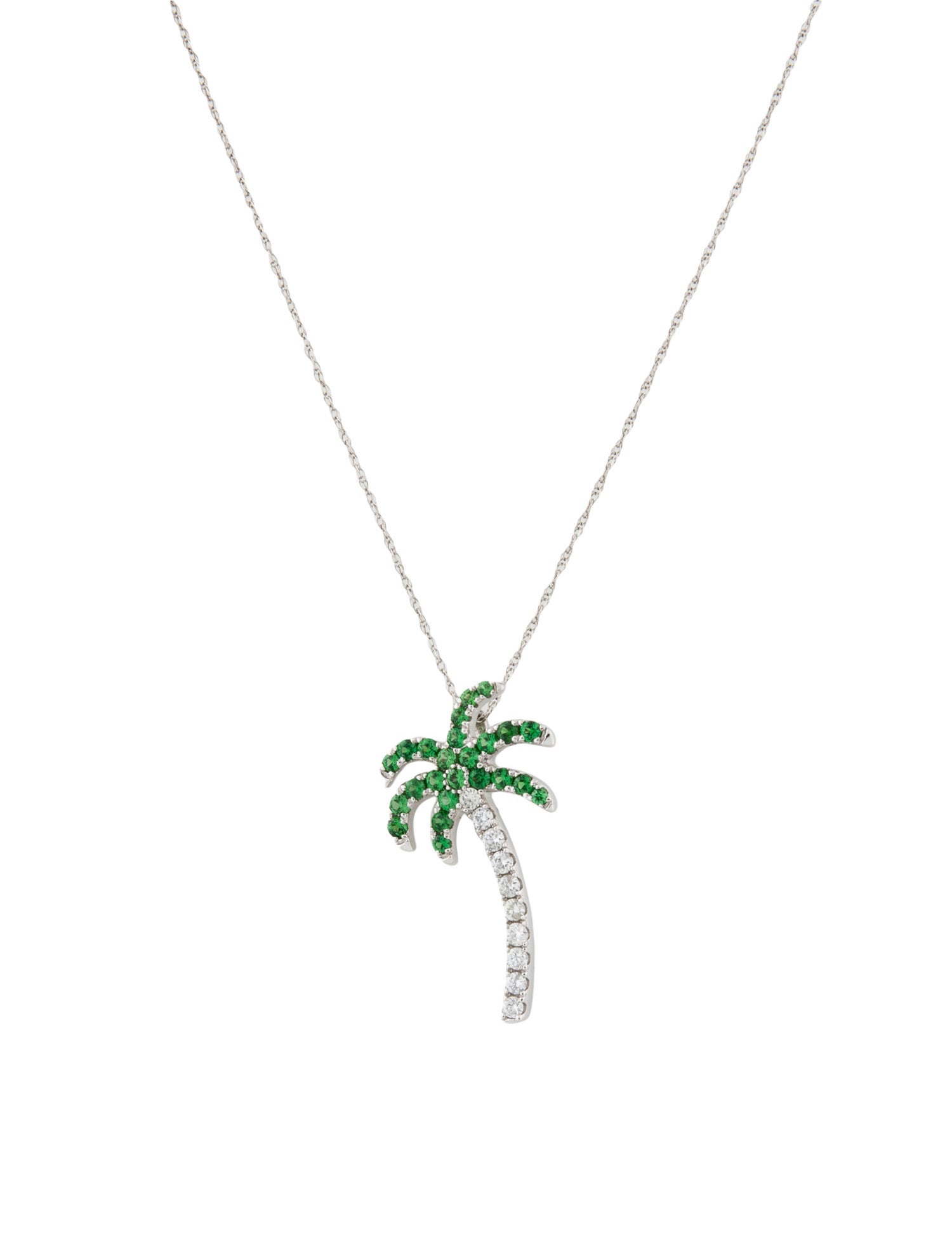 Pendant 14K Tsavorite Garnet & Diamond Palm Tree Pendant Necklace - 14K ...