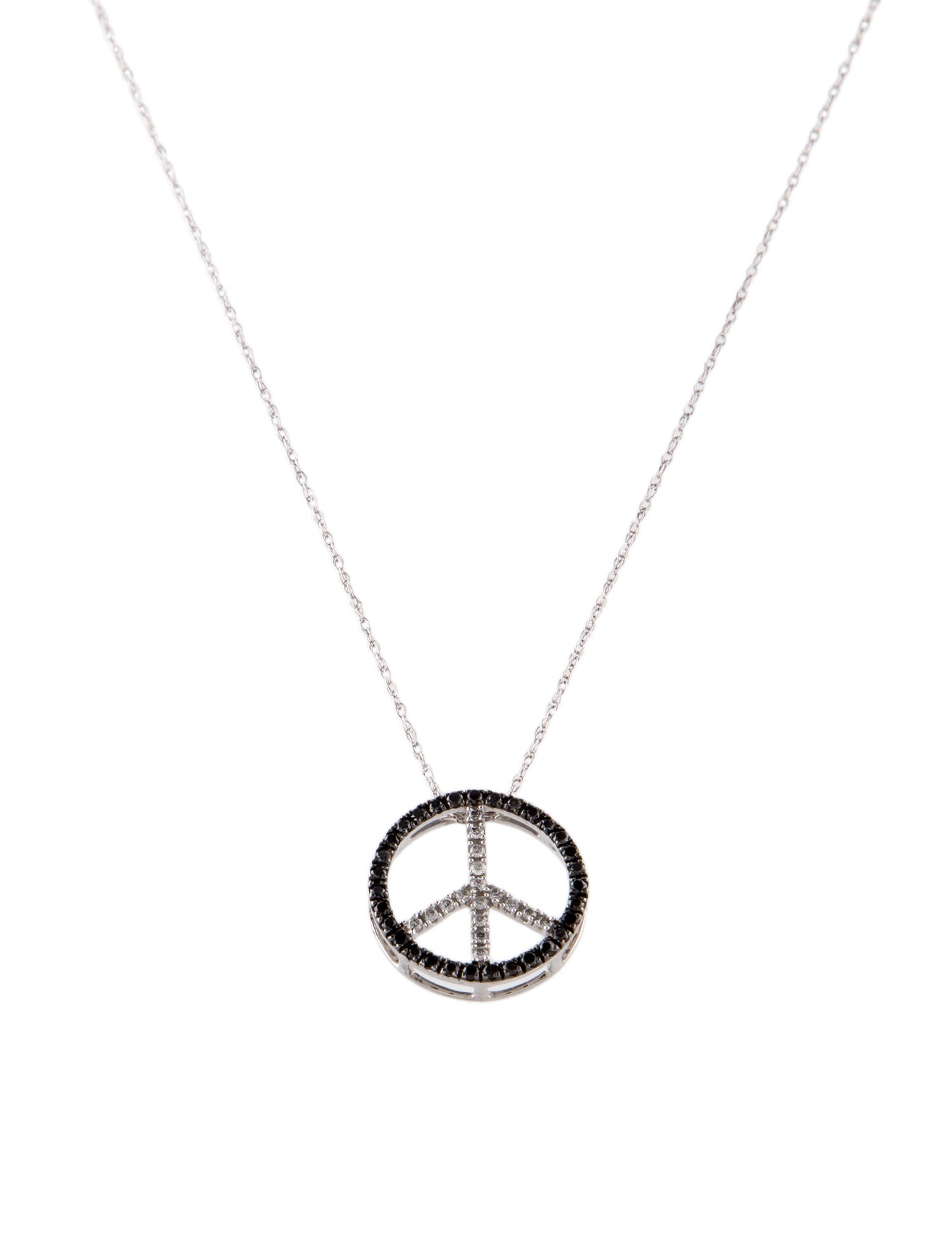 Necklace 14K Diamond Peace Sign Pendant Necklace - Rhodium-Plated 14K ...
