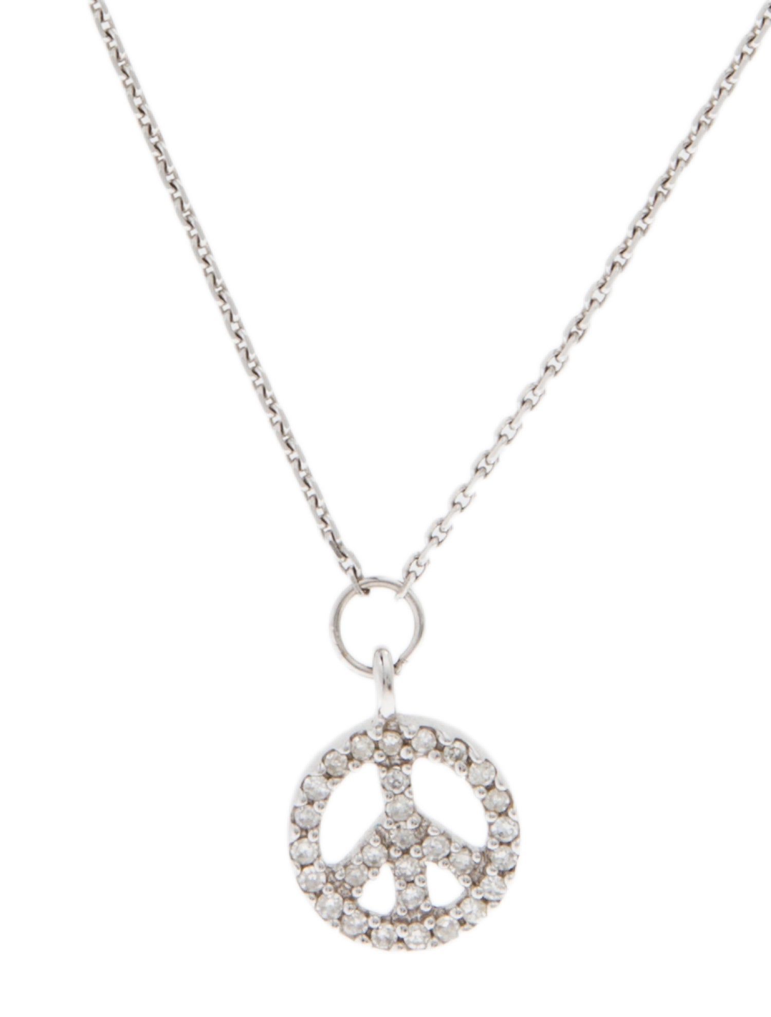 Necklace 14K Diamond Peace Sign Pendant Necklace - Rhodium-Plated 14K ...