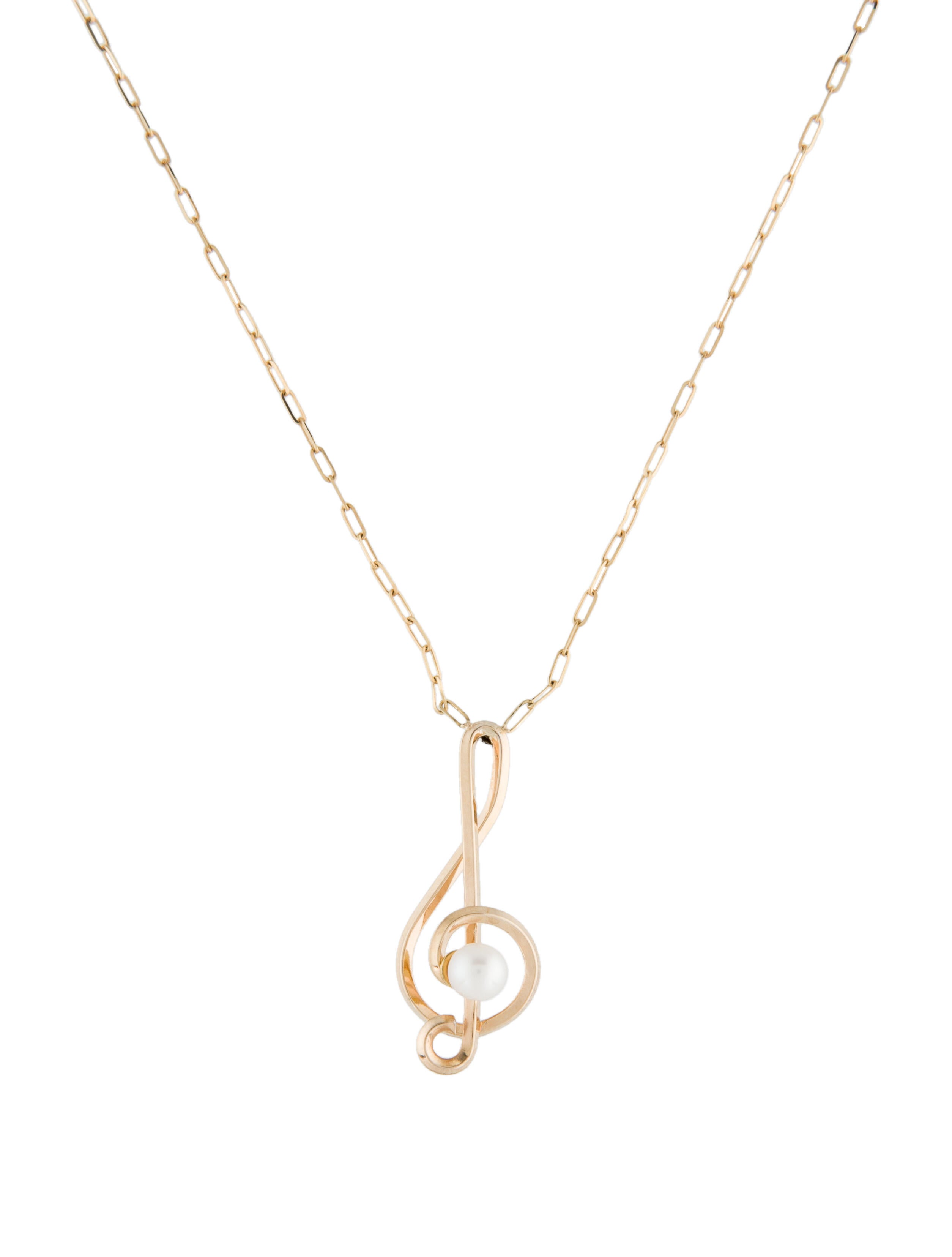 Necklace 14K Pearl Treble Clef Pendant Necklace - 14K Yellow Gold ...