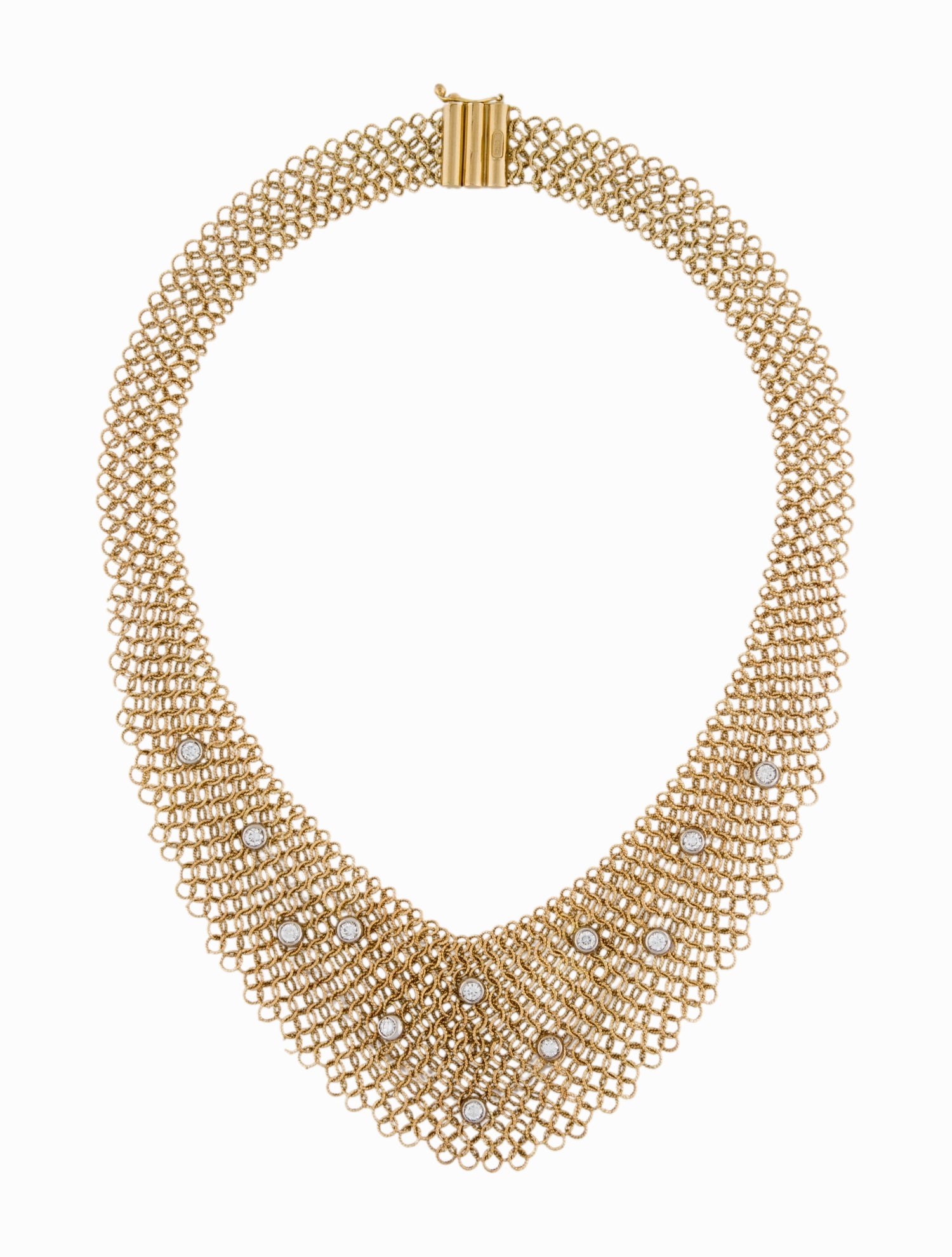 Necklace 18K Diamond Mesh Bib Necklace - 18K Yellow Gold Collar ...