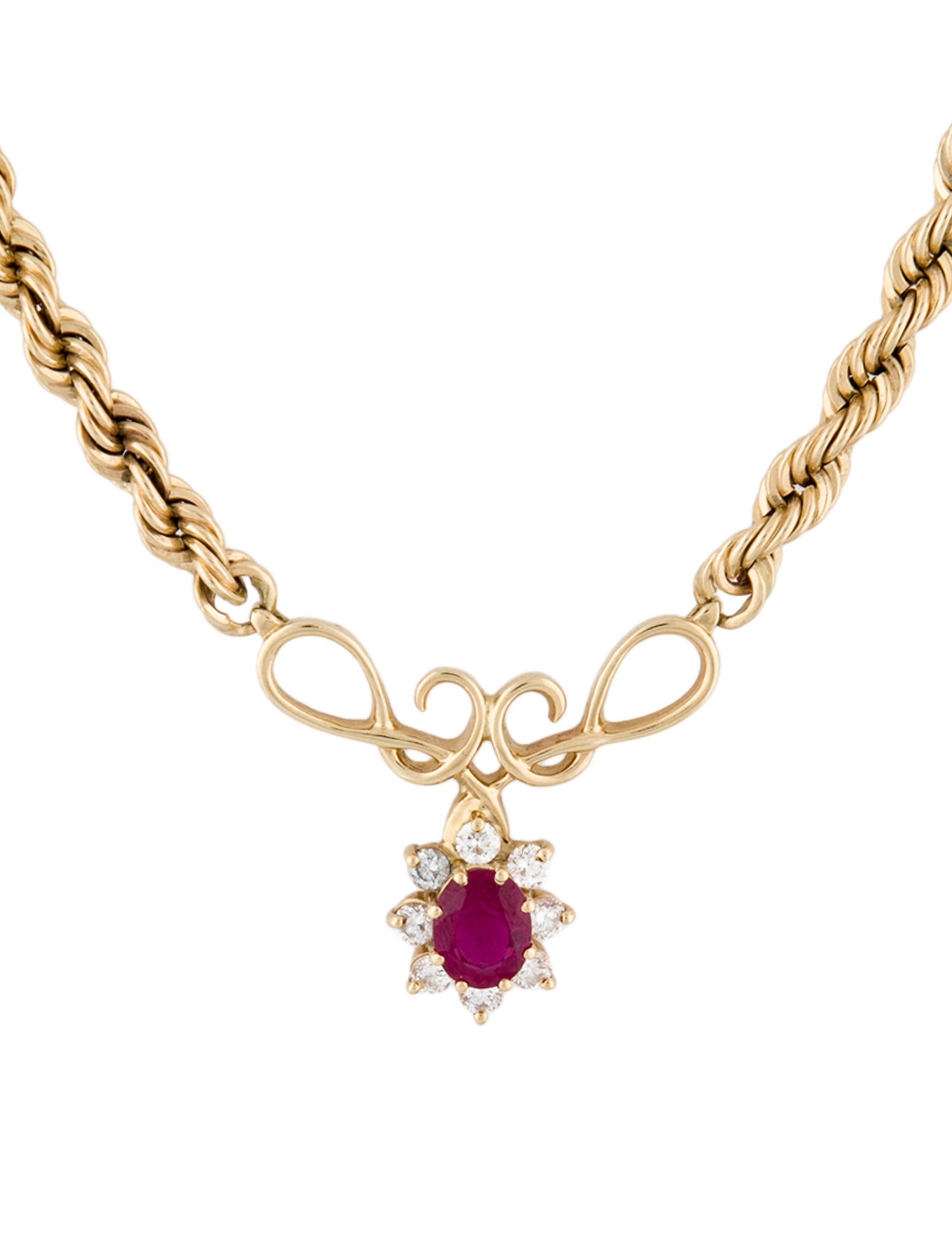 Necklace 14K 1.52ct Ruby & Diamond Pendant Necklace - 14K Yellow Gold ...