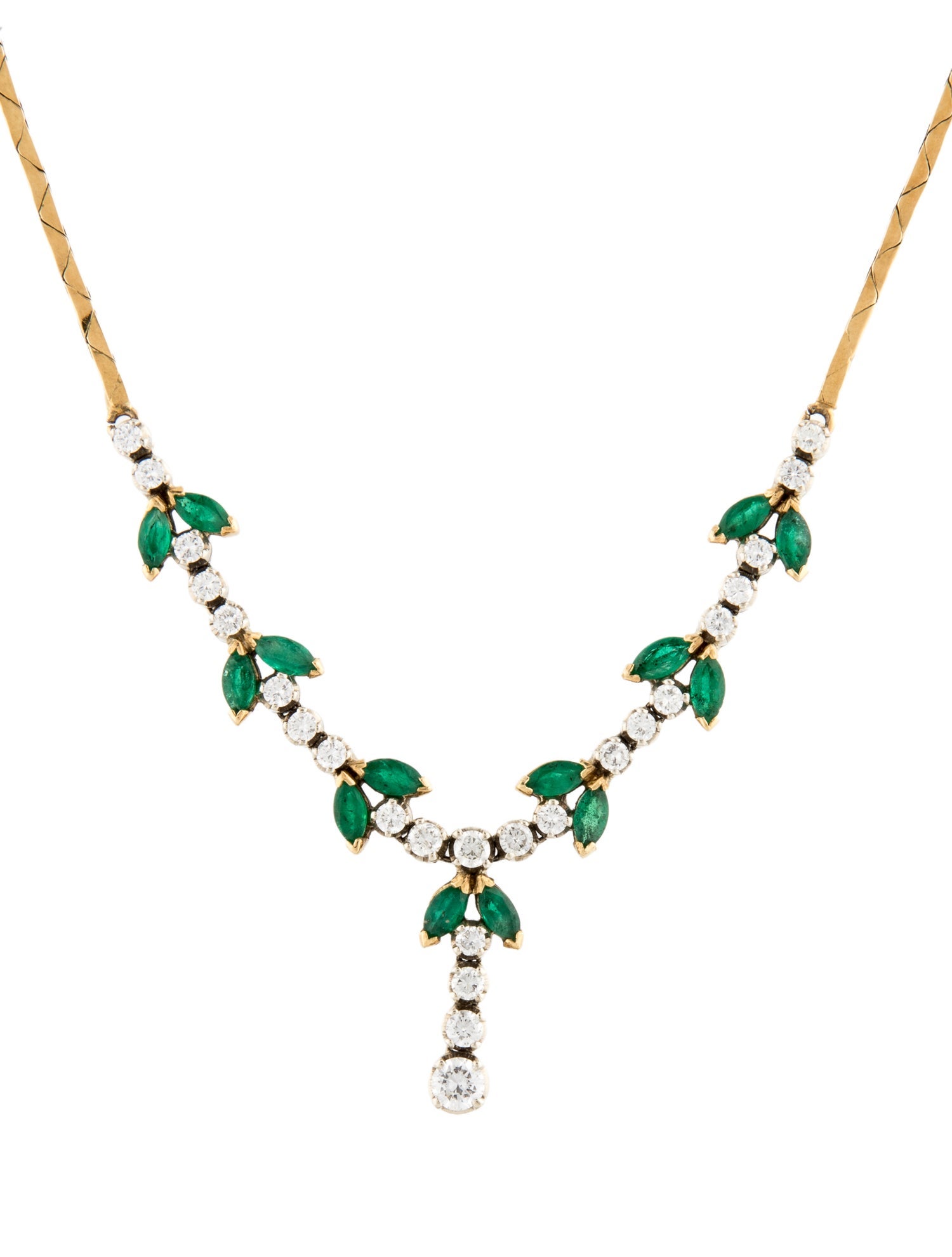 Necklace 18K 1.45ctw Emerald & Diamond Necklace - 18K Yellow Gold ...