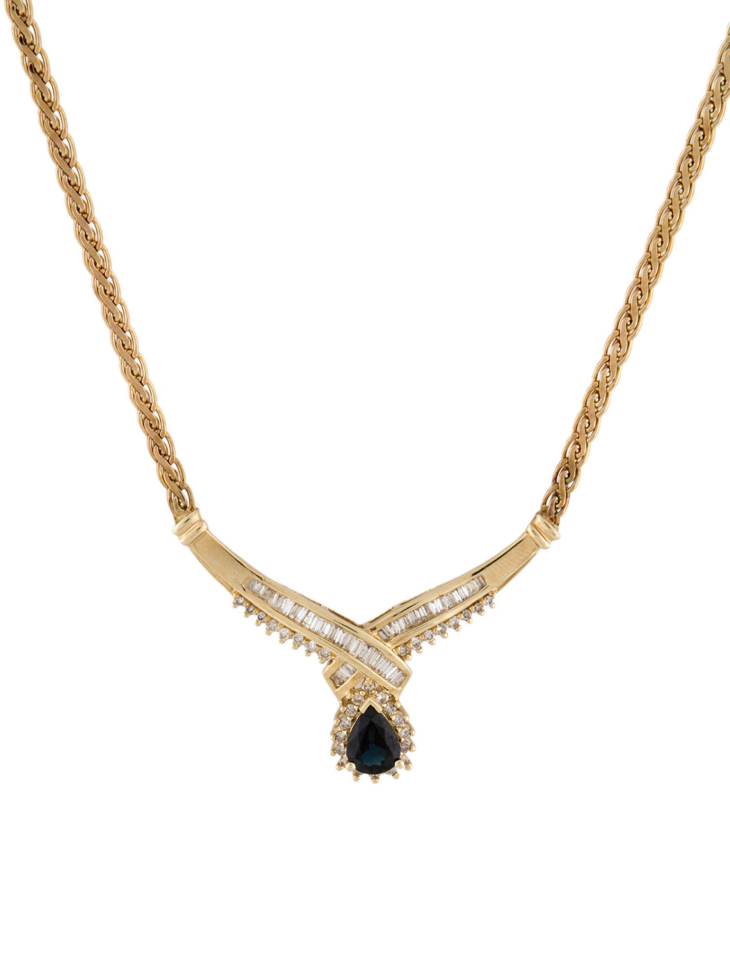 Necklace 14K Sapphire & Diamond Necklace - 14K Yellow Gold Pendant ...