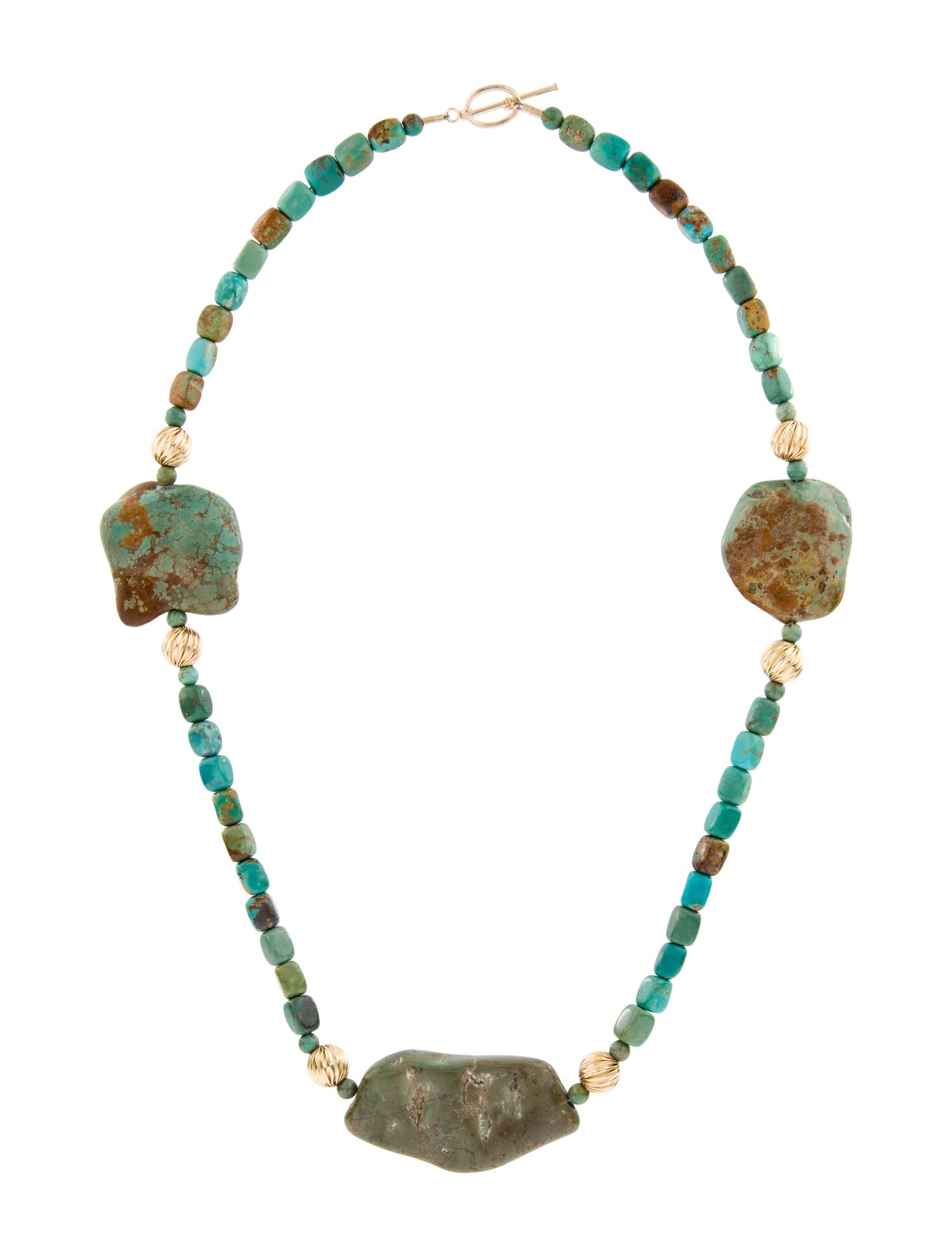 Necklace 14K Turquoise Bead Station Necklace - 14K Yellow Gold Bead ...