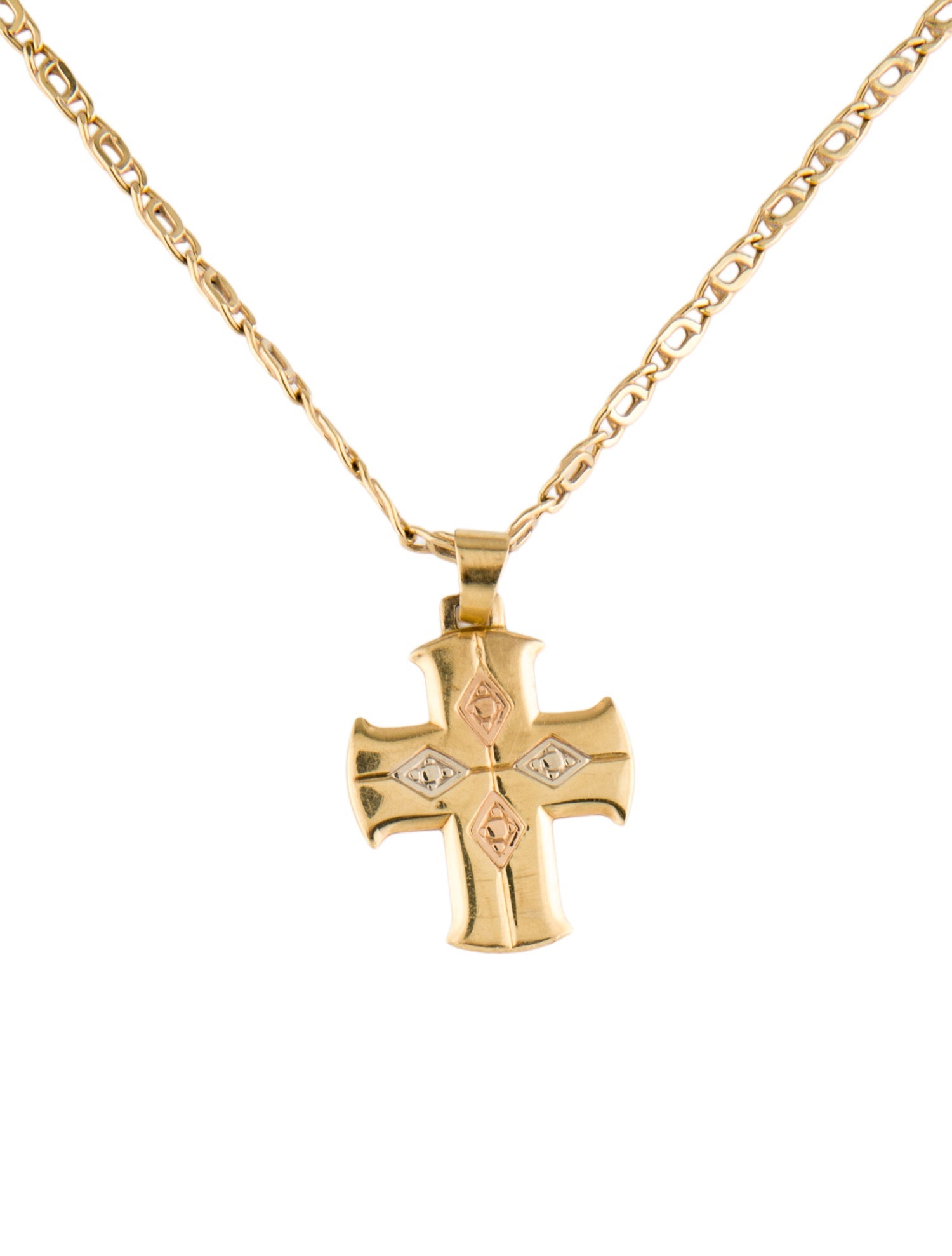 Necklace 18K Tri-Color Cross Pendant Necklace - 18K Yellow Gold Pendant ...