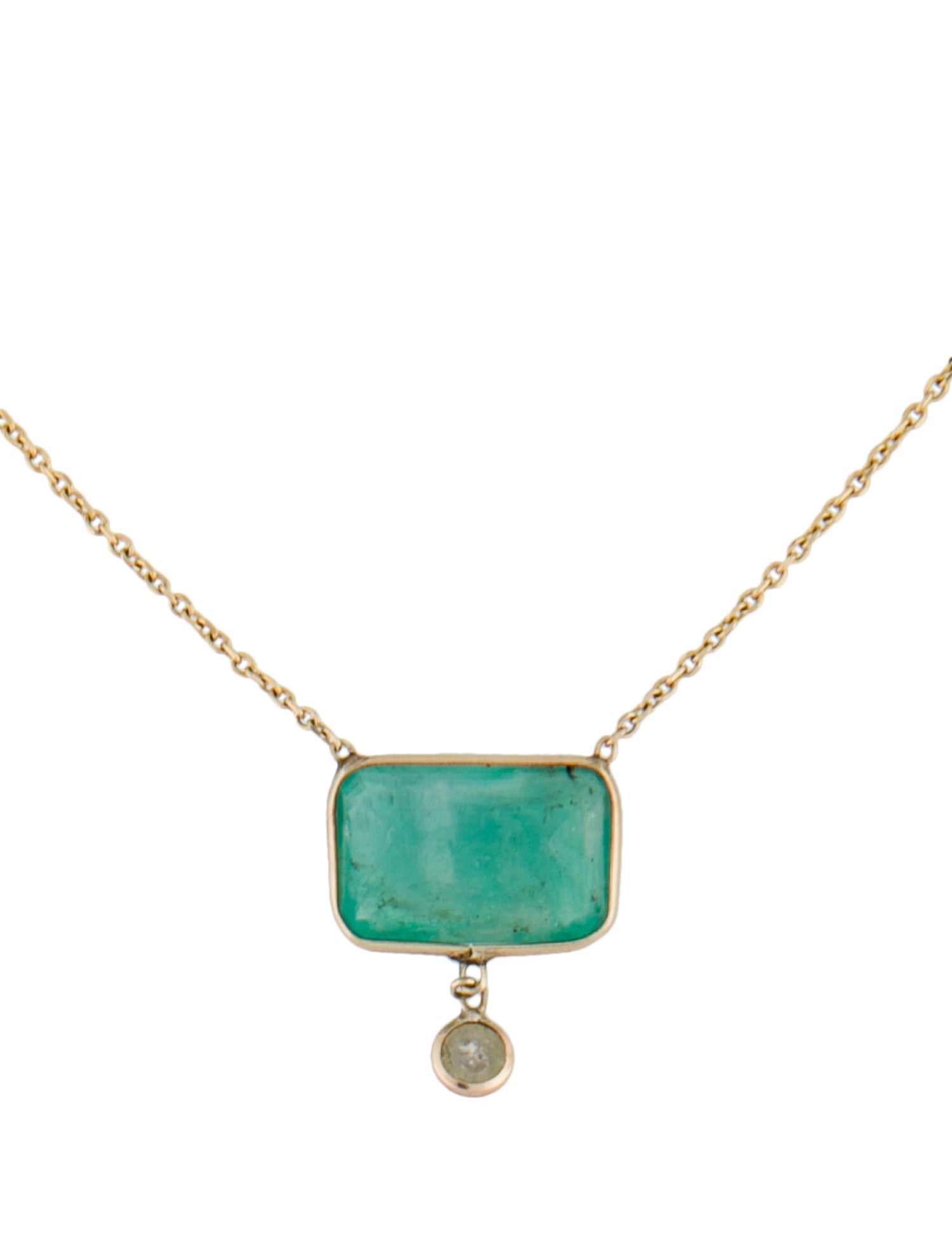 Necklace 14K 2.45ct Emerald & Diamond Bezel Set Drop Pendant Necklace ...