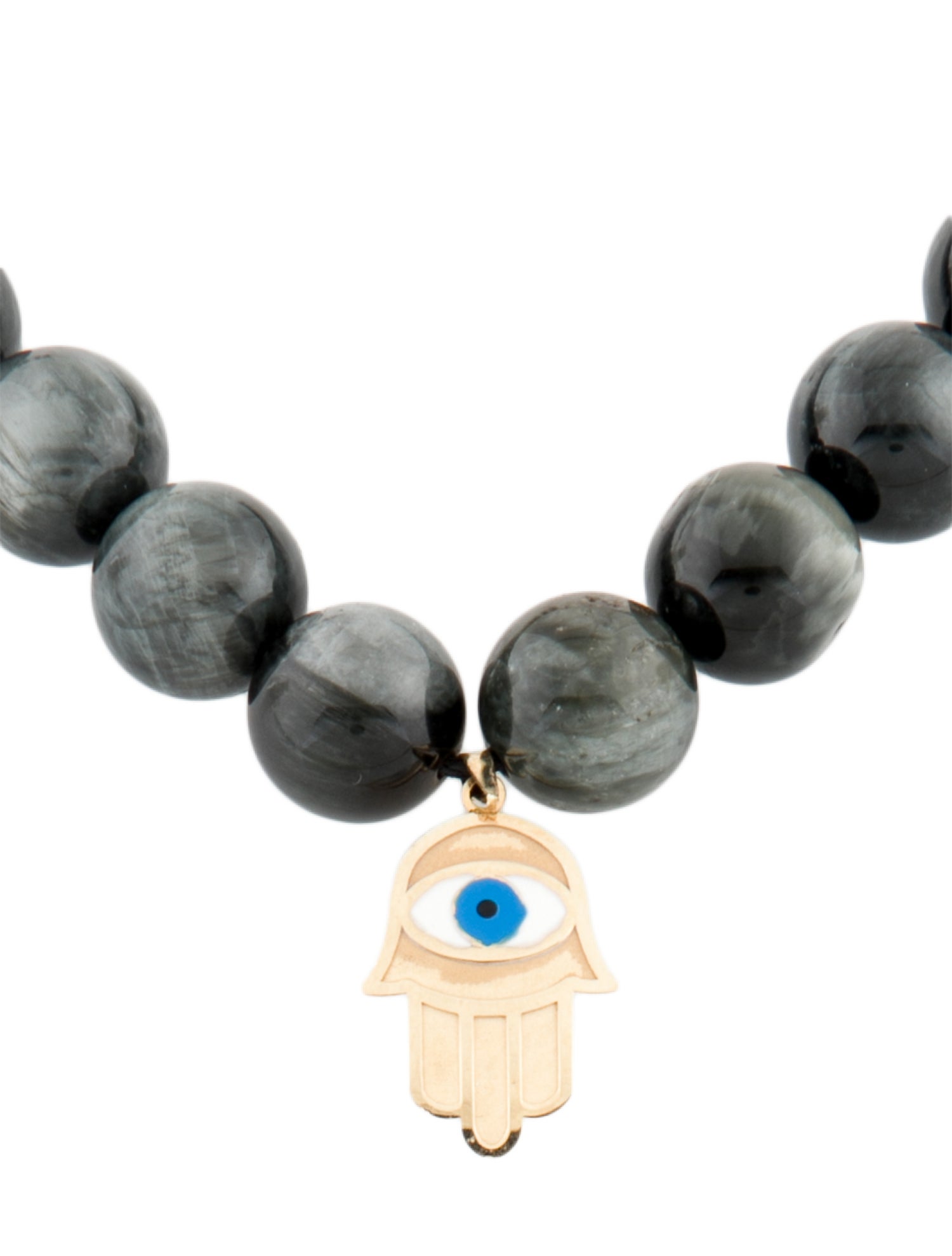 Necklace 14K Hawk's Eye Quartz Pendant Necklace - Black, 14K Yellow ...