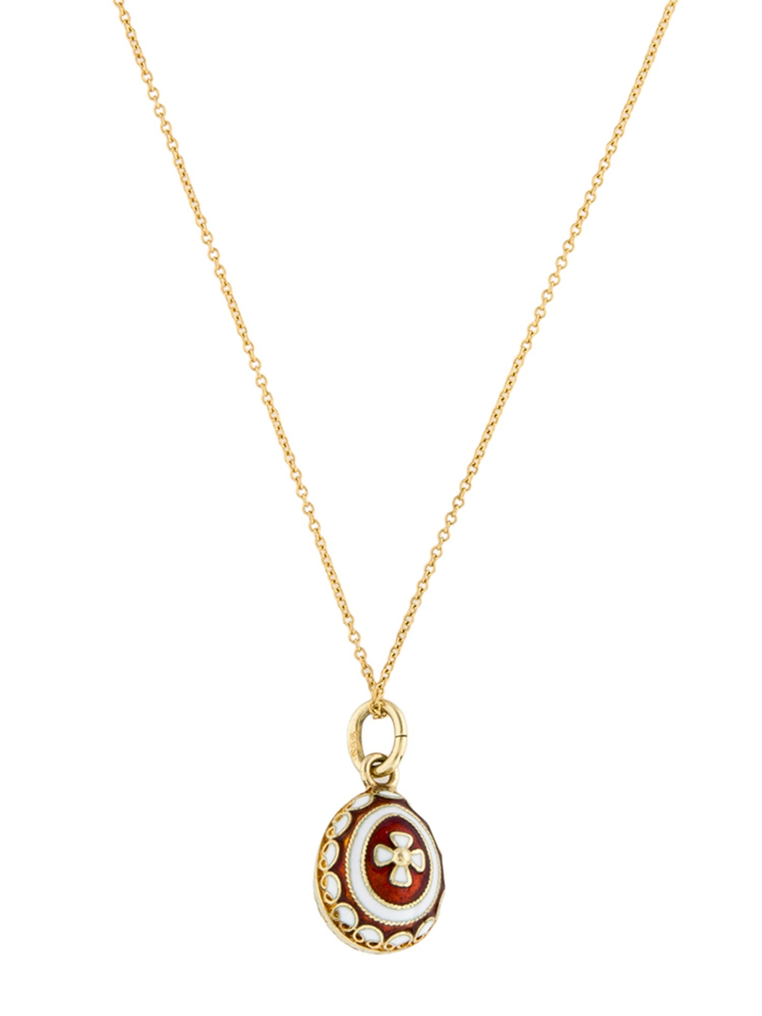 Necklace 18K Enamel Egg Pendant W/14K Chain Necklace - 14K Yellow Gold ...