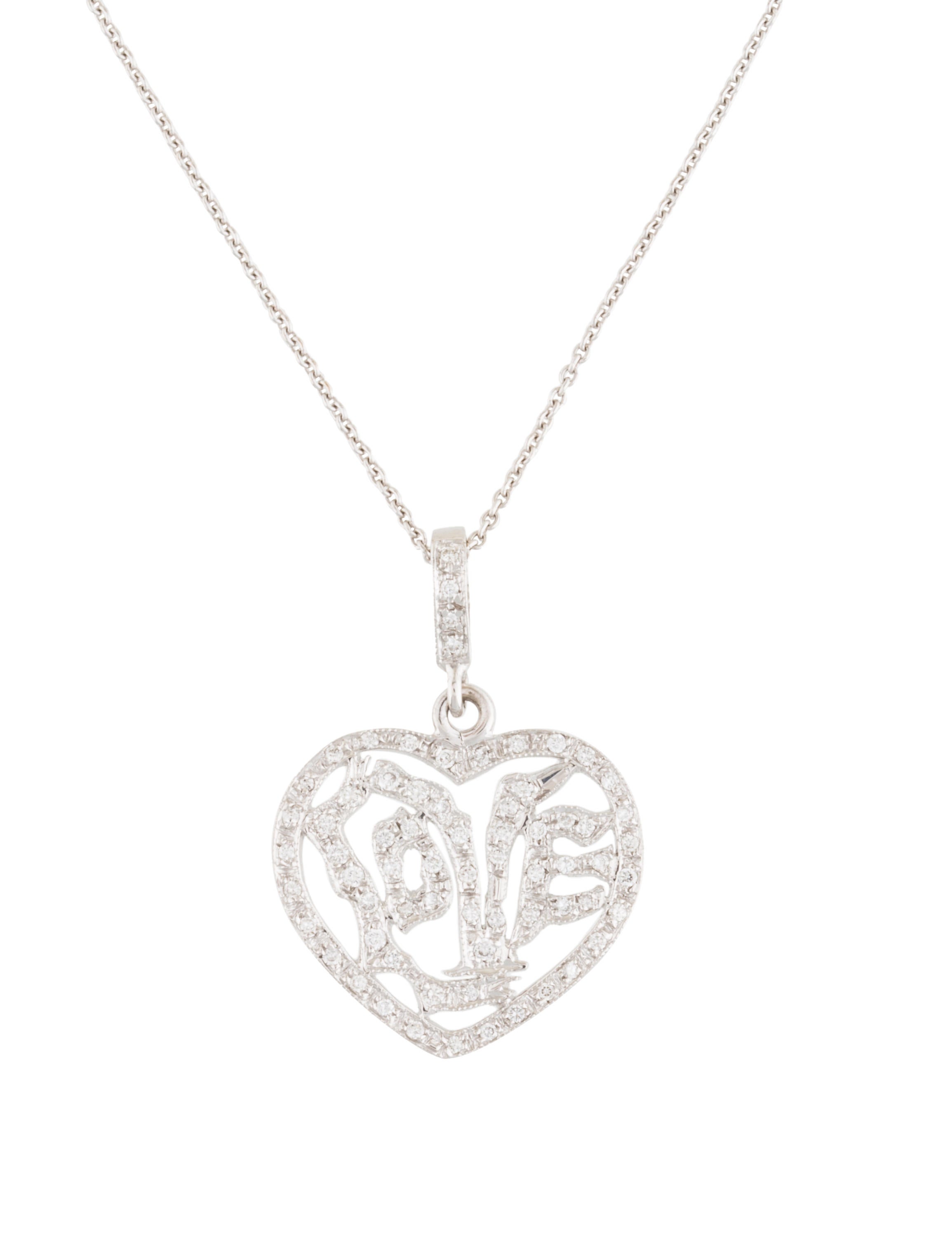 Necklace 18K Diamond 'Love' Heart Pendant Necklace - Necklaces ...