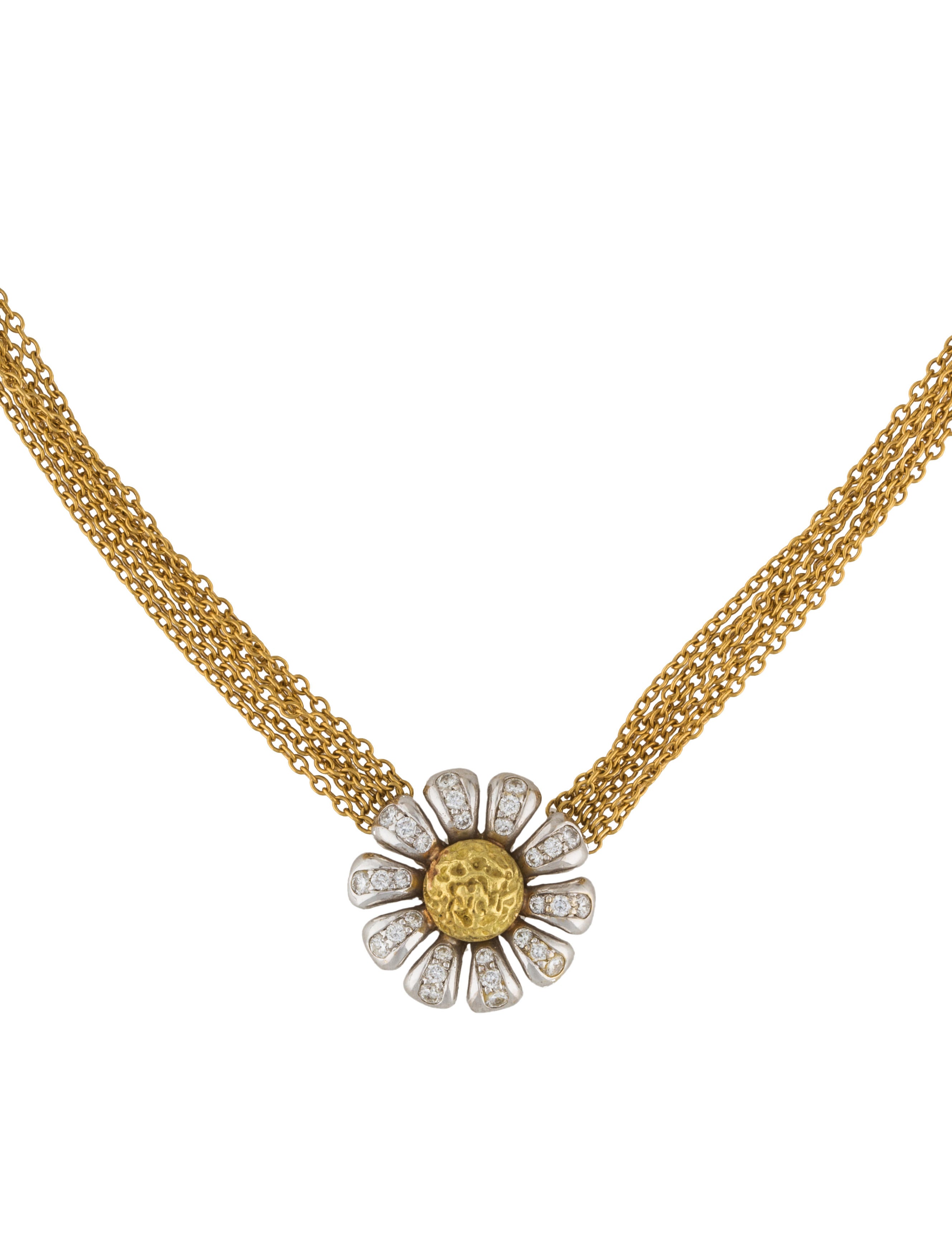 Necklace Two-Tone 18K Diamond Daisy Necklace - Necklaces - NECKL31244 ...