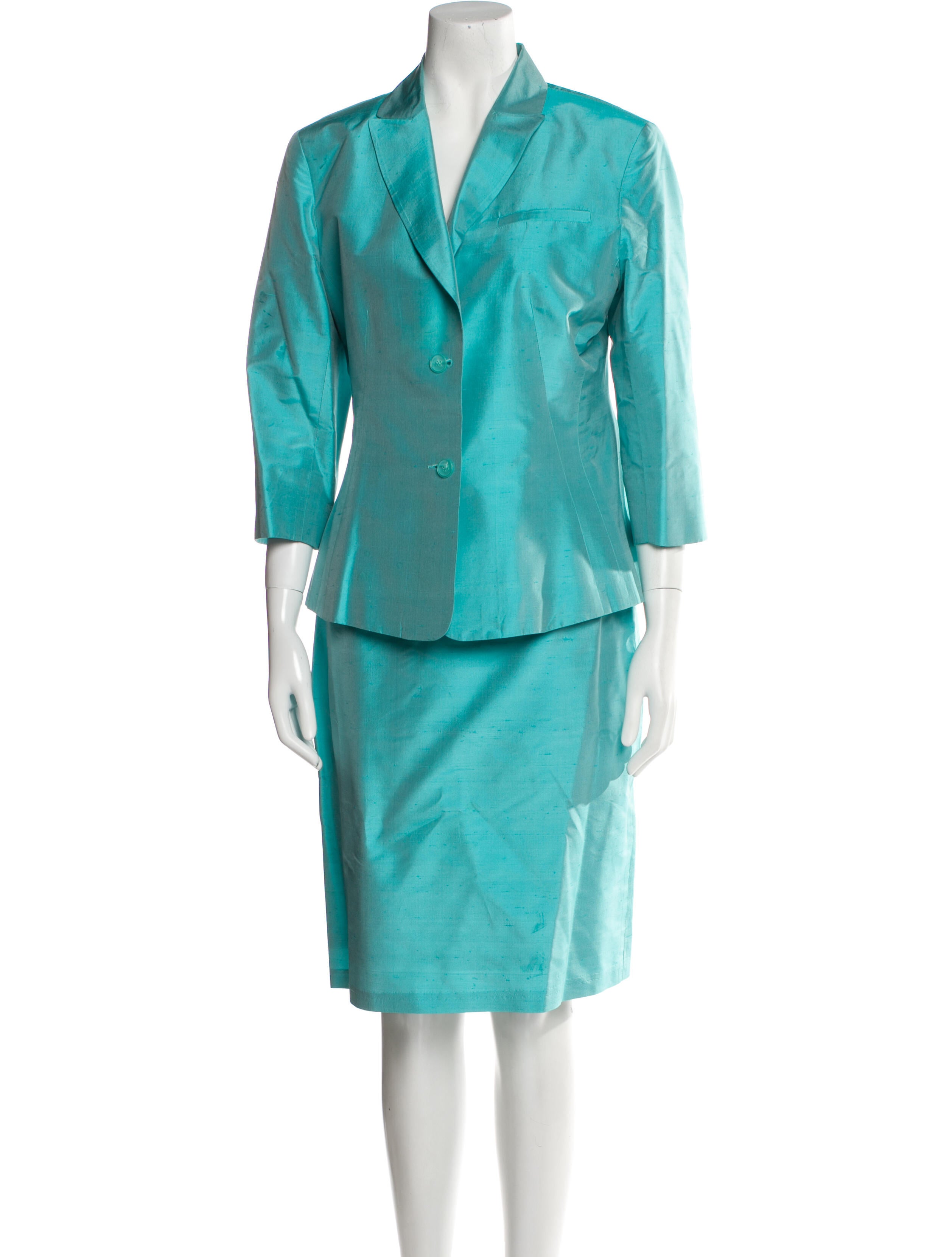 Neiman Marcus Silk Skirt Suit - Blue Suits and Sets, Clothing ...