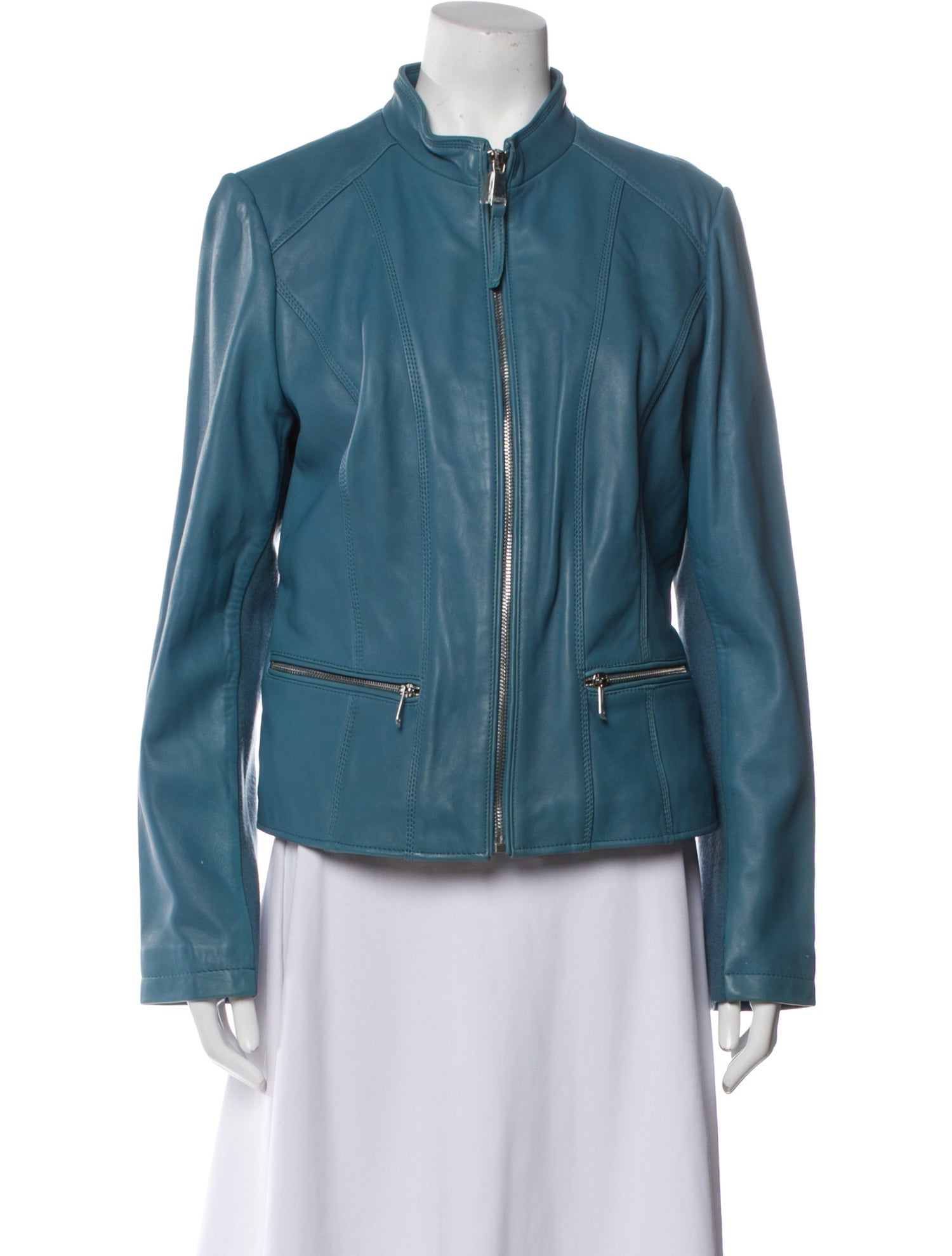 Neiman Marcus Leather Biker Jacket - Blue Jackets, Clothing ...