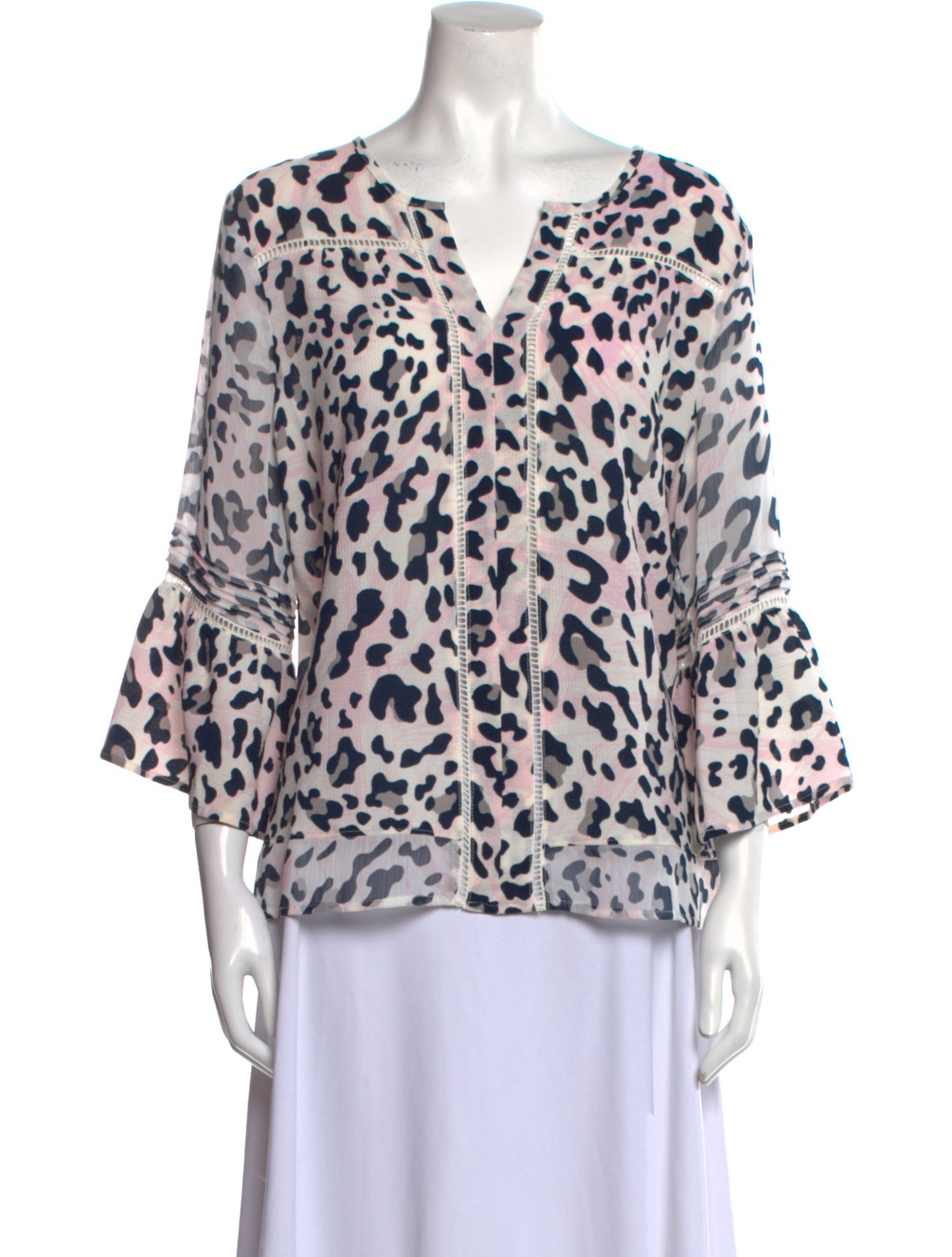 Neiman Marcus Animal Print V-Neck Blouse - Blue Tops, Clothing ...