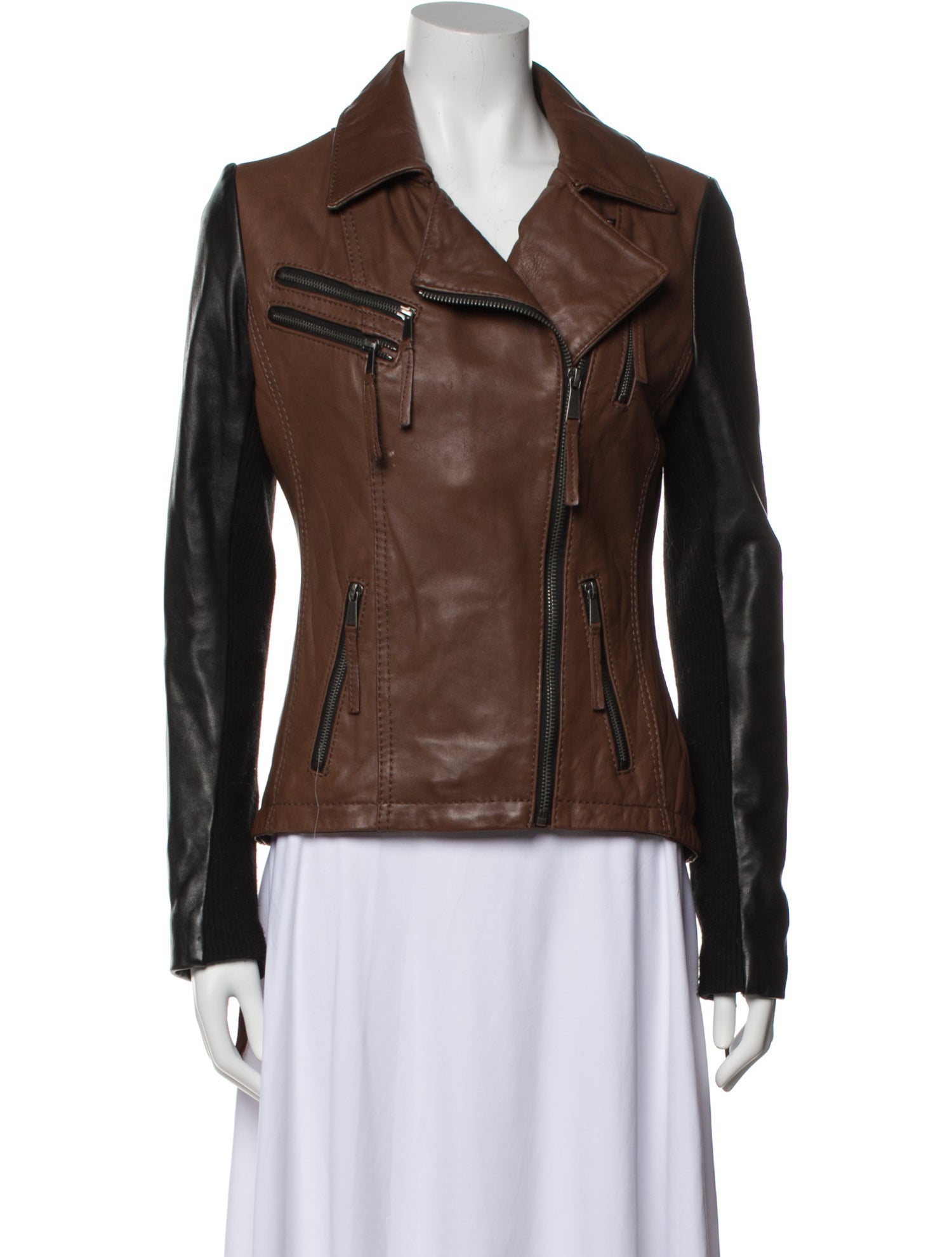 Neiman Marcus Lamb Leather Biker Jacket - Brown Jackets, Clothing ...