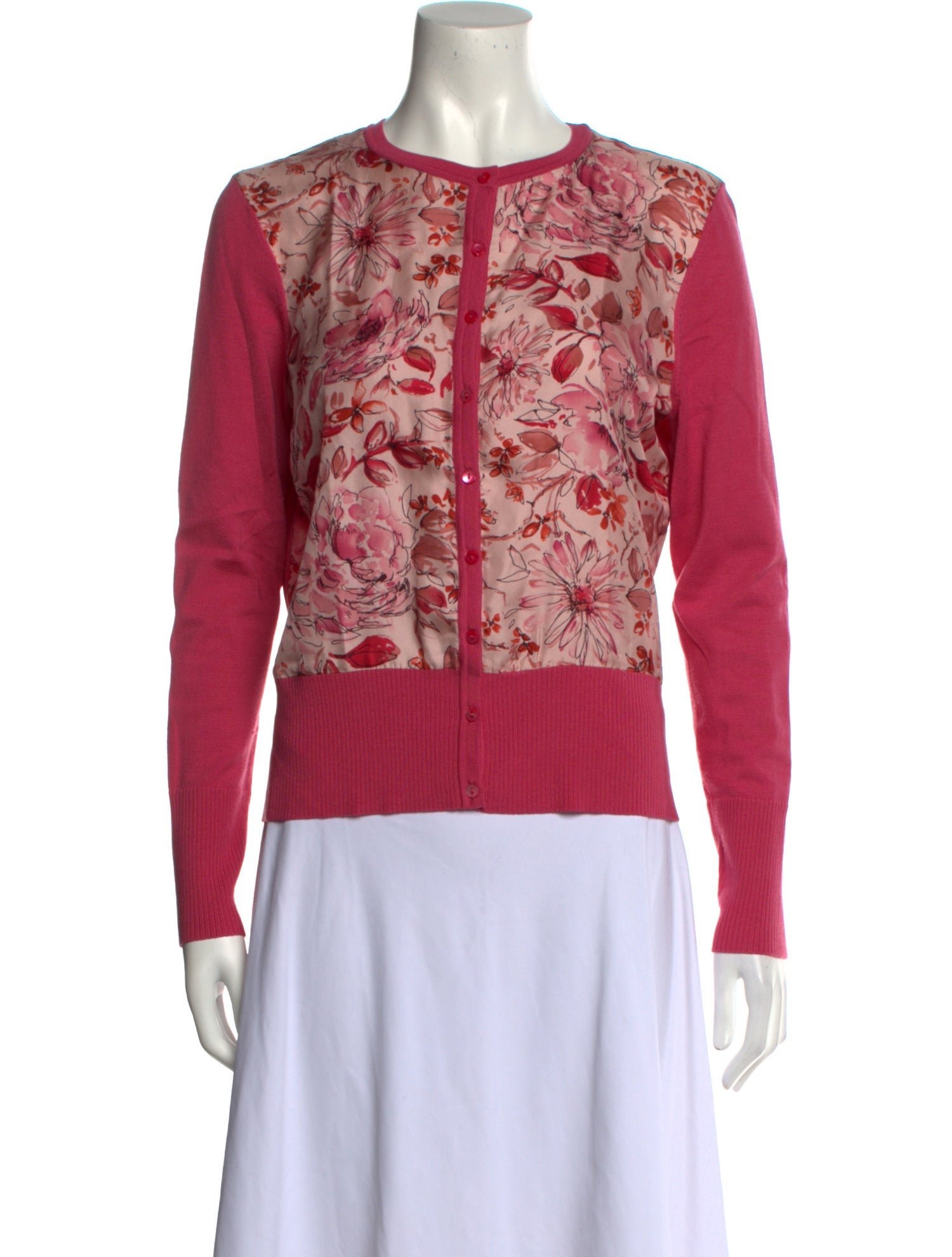 Neiman Marcus Silk Printed Sweater - Pink Knitwear, Clothing ...