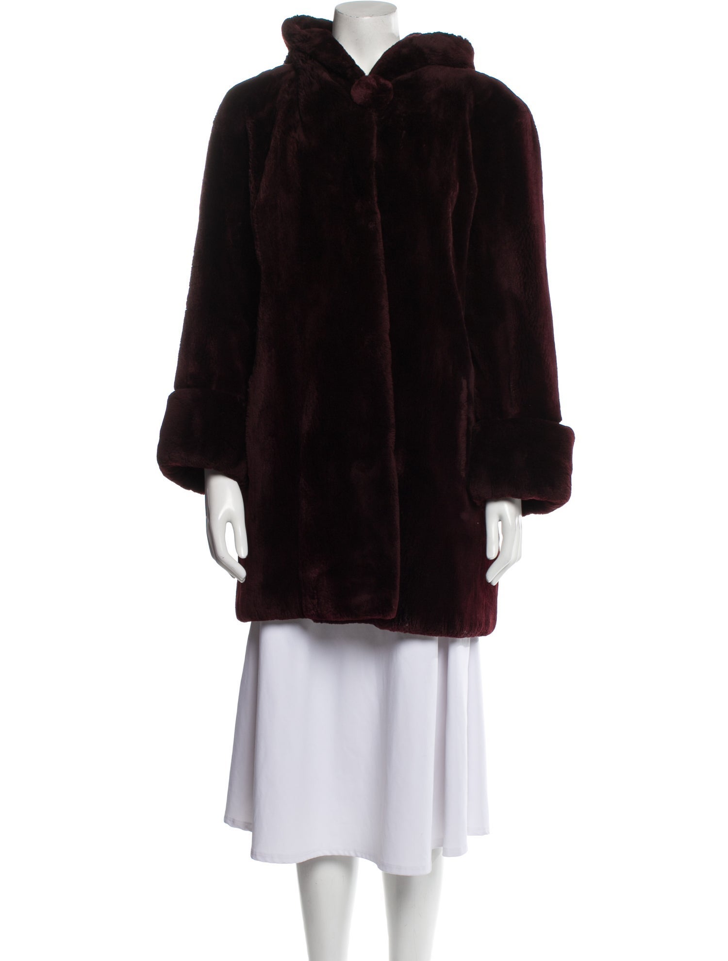 Neiman Marcus Faux Fur Coat - Burgundy Coats, Clothing - NEMRC62858 ...