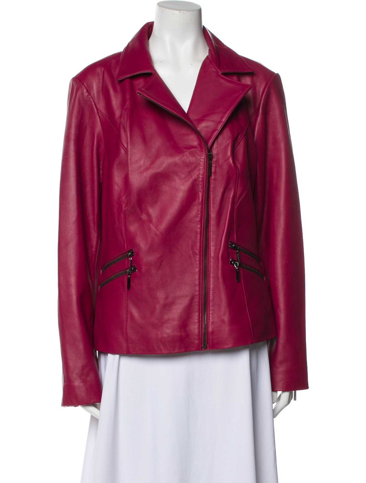 Neiman Marcus Leather Biker Jacket - Red Jackets, Clothing - NEMRC65065 ...