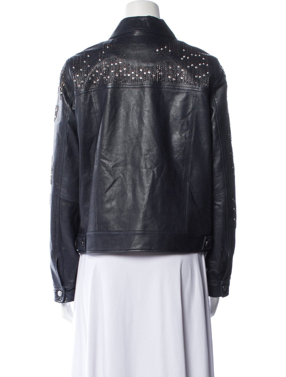 Neiman Marcus Leather Biker Jacket Blue Pointed Collar - Gem