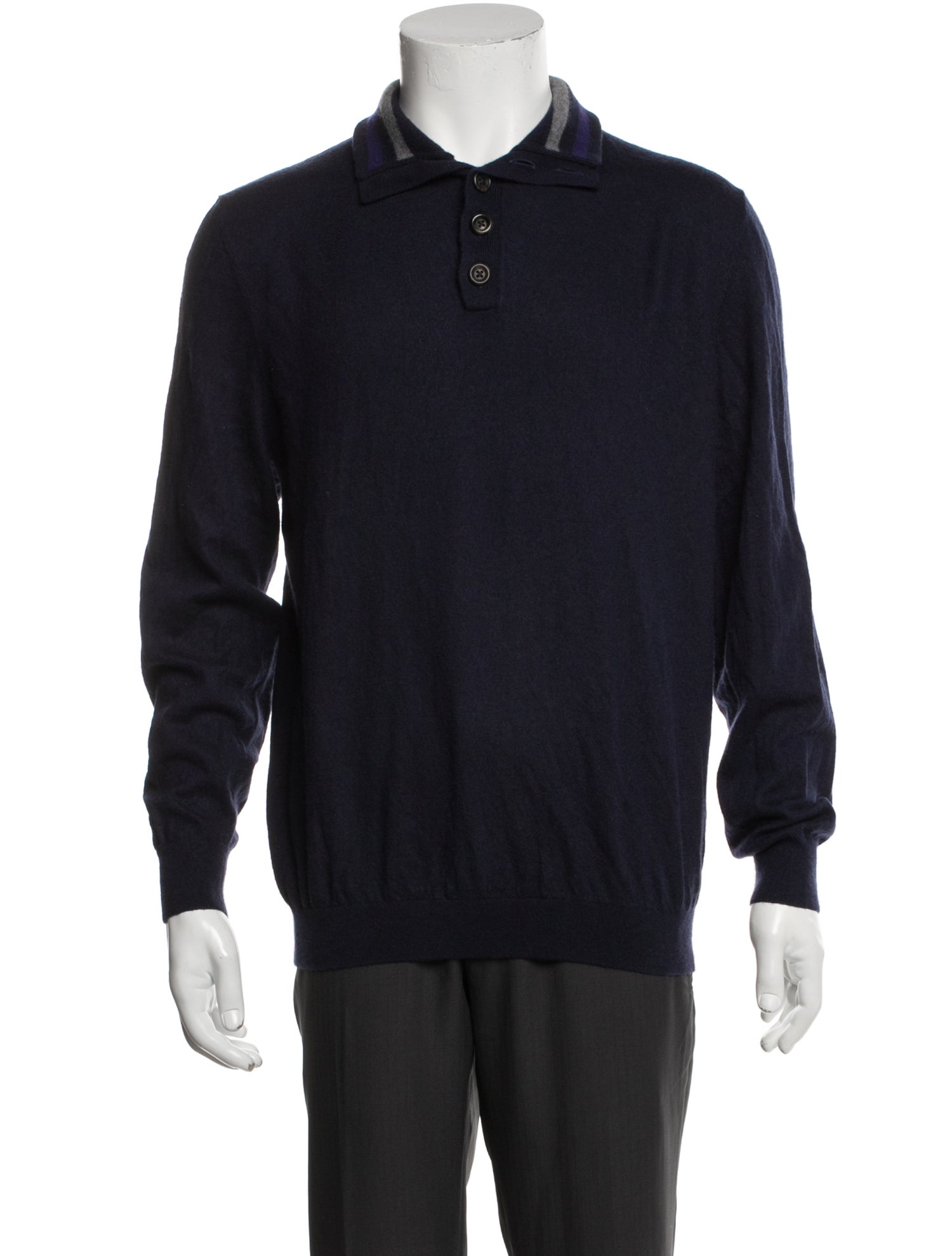 Neiman Marcus Cashmere Collar Polo Shirt - Blue Polos, Clothing ...