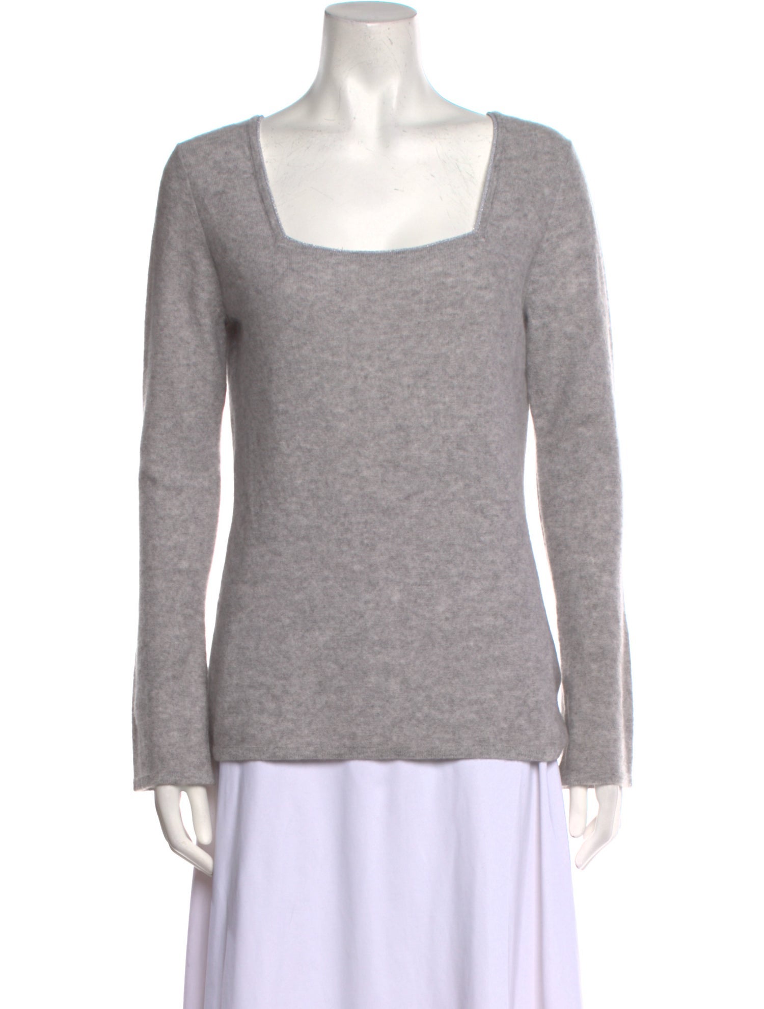Neiman Marcus Cashmere Square Neckline Sweater w/ Tags - Grey Knitwear ...