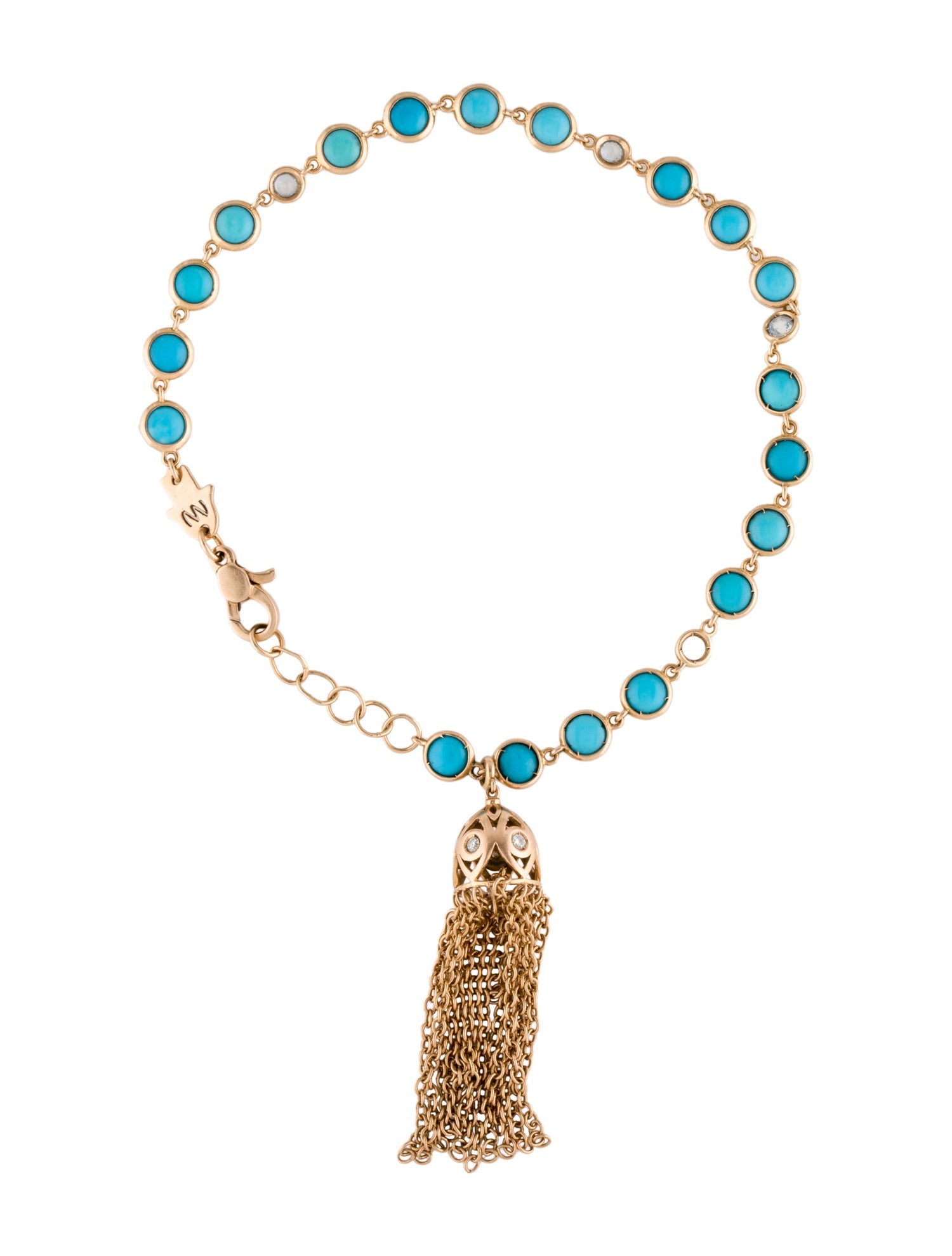 Netali Nissim 18K Turquoise, Topaz & Diamond Bazel Bracelet w/ Tassel ...