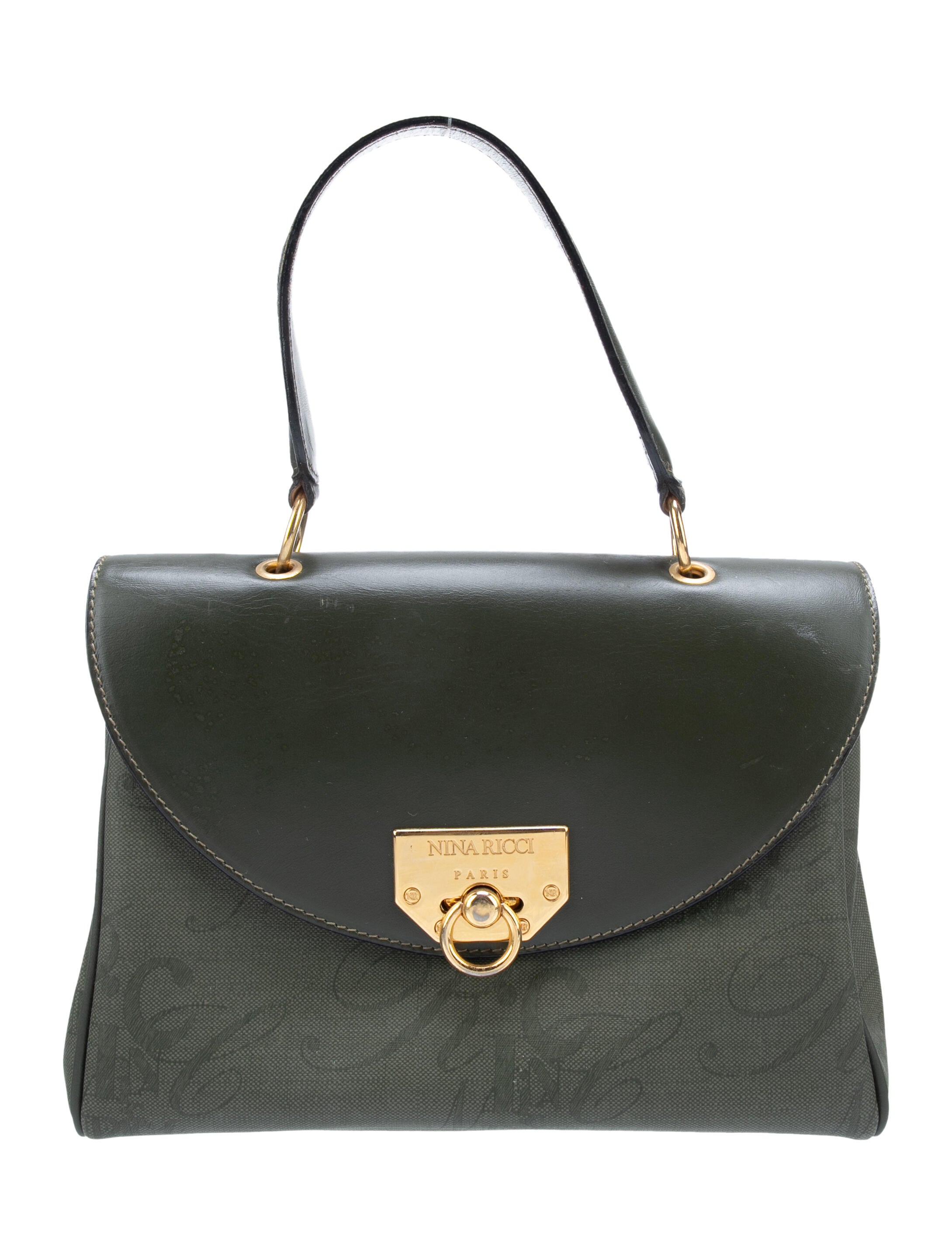 Nina Ricci Leather Trim Coated Canvas Handle Bag - Green Handle Bags ...