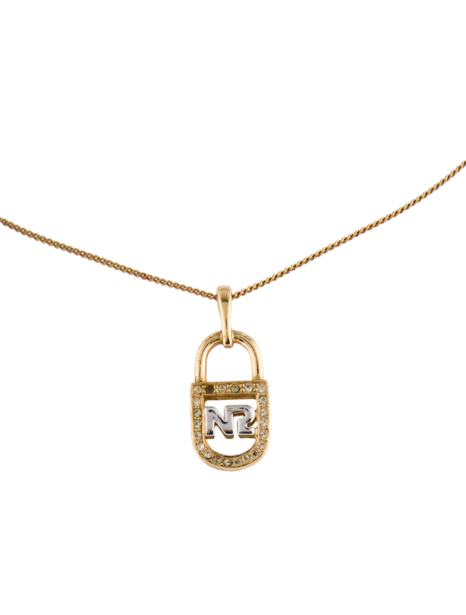 Nina Ricci Crystal Logo Lock Pendant Necklace - Gold-Tone Metal Pendant ...