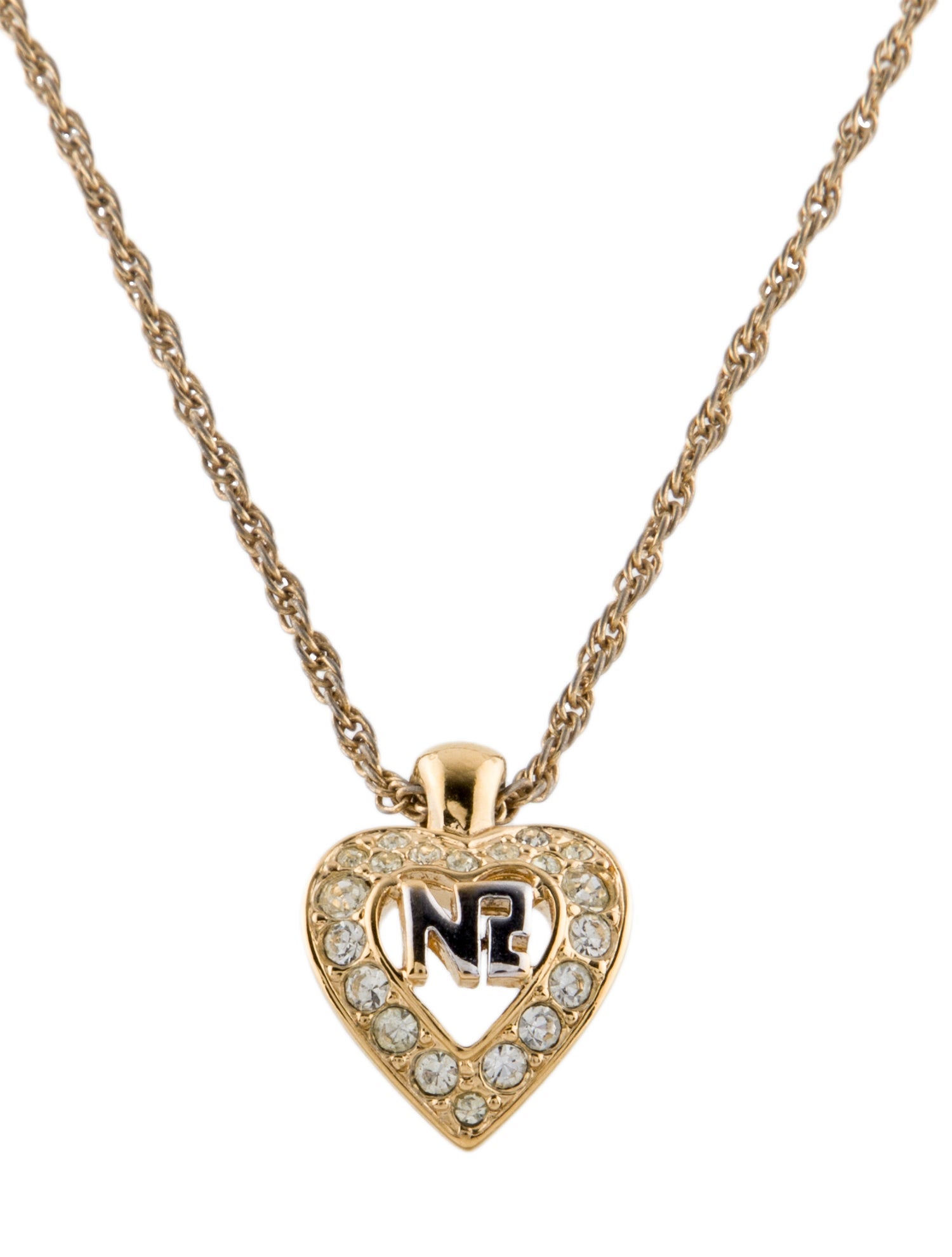 Nina Ricci Crystal Heart NR Pendant Necklace - Clear, Gold-Tone Metal ...