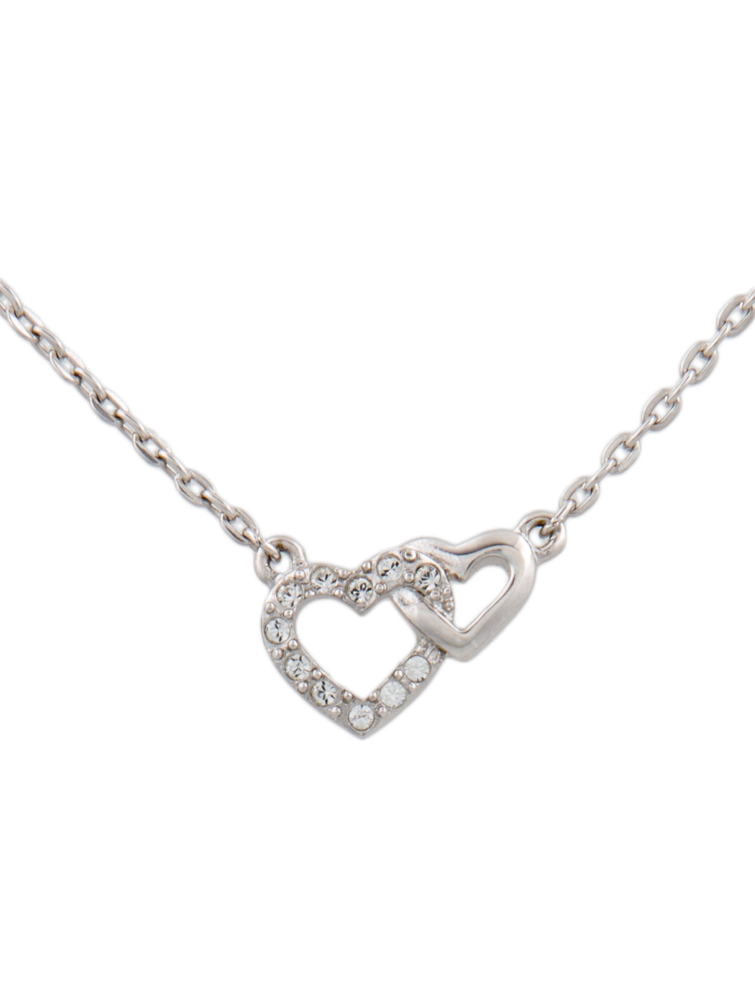 Nina Ricci Crystal Double Heart Pendant Necklace - Silver-Tone Metal ...