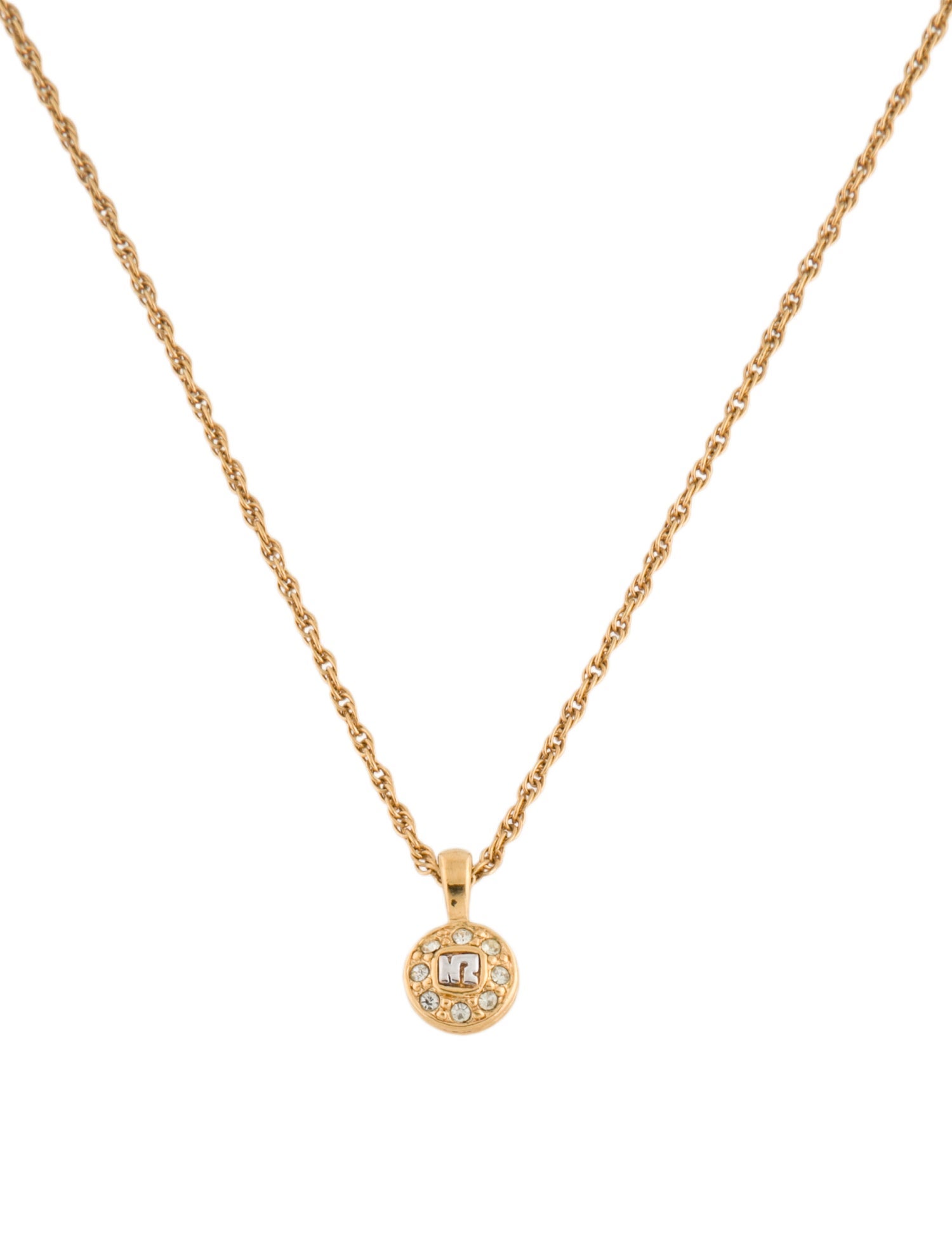 Nina Ricci Crystal Round Logo Pendant Necklace - Gold-Tone Metal ...