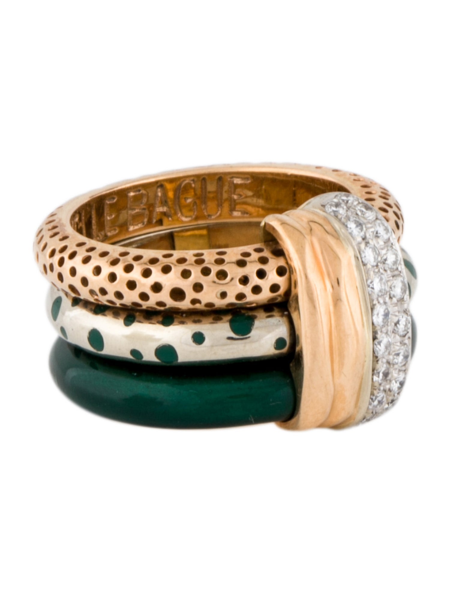 La Nouvelle Bague 18K Diamond Enamel Triple Stacking Band Ring - Green ...
