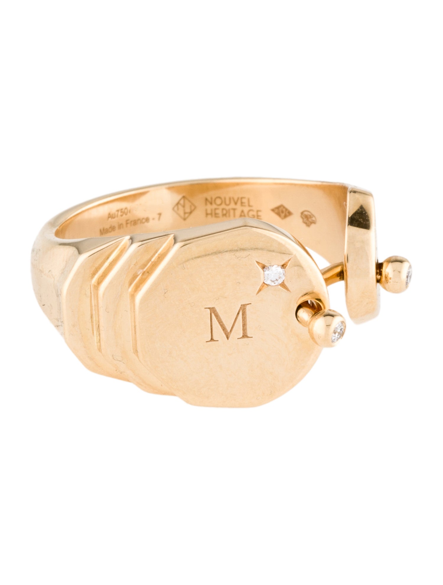 Nouvel Heritage 18K Diamond 'M' Signet Ring - 18K Yellow Gold Band ...