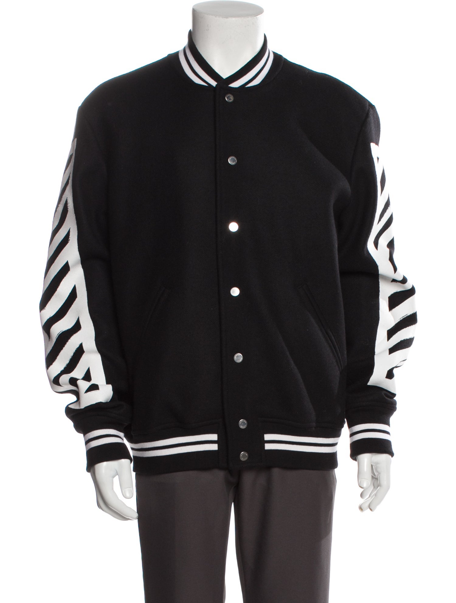 Off-White Brushed Diagonals Virgin Wool Varsity Jacket - Black ...