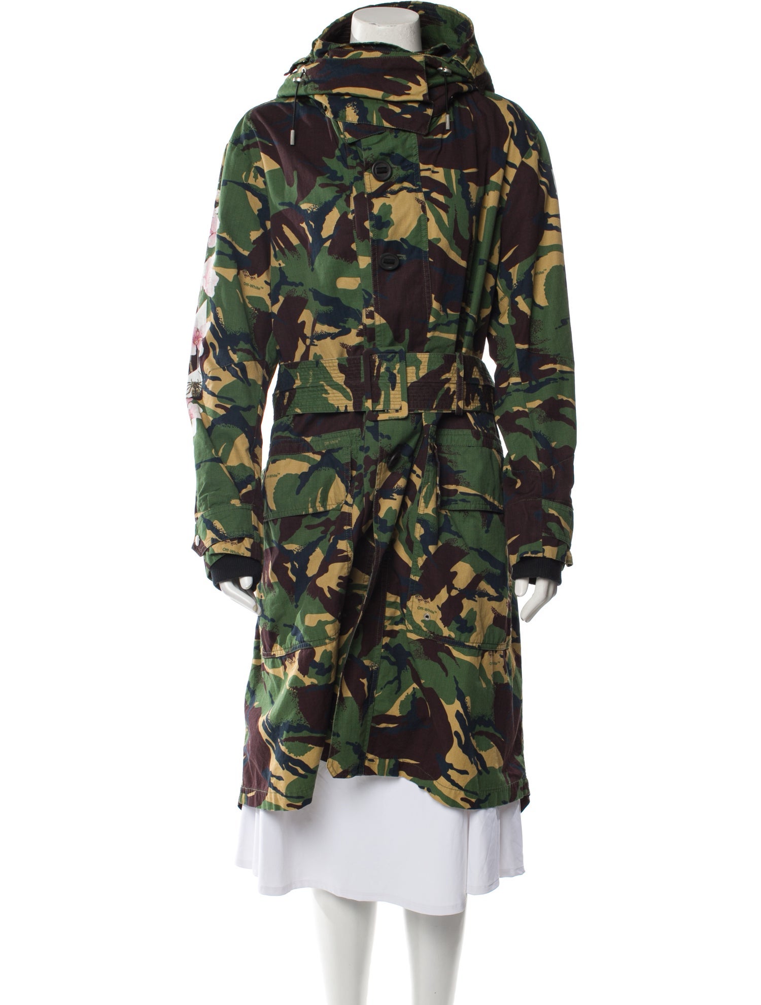 Off-White 2017 Cherry Blossom Diagonals Camo Trench Coat - Green Coats ...