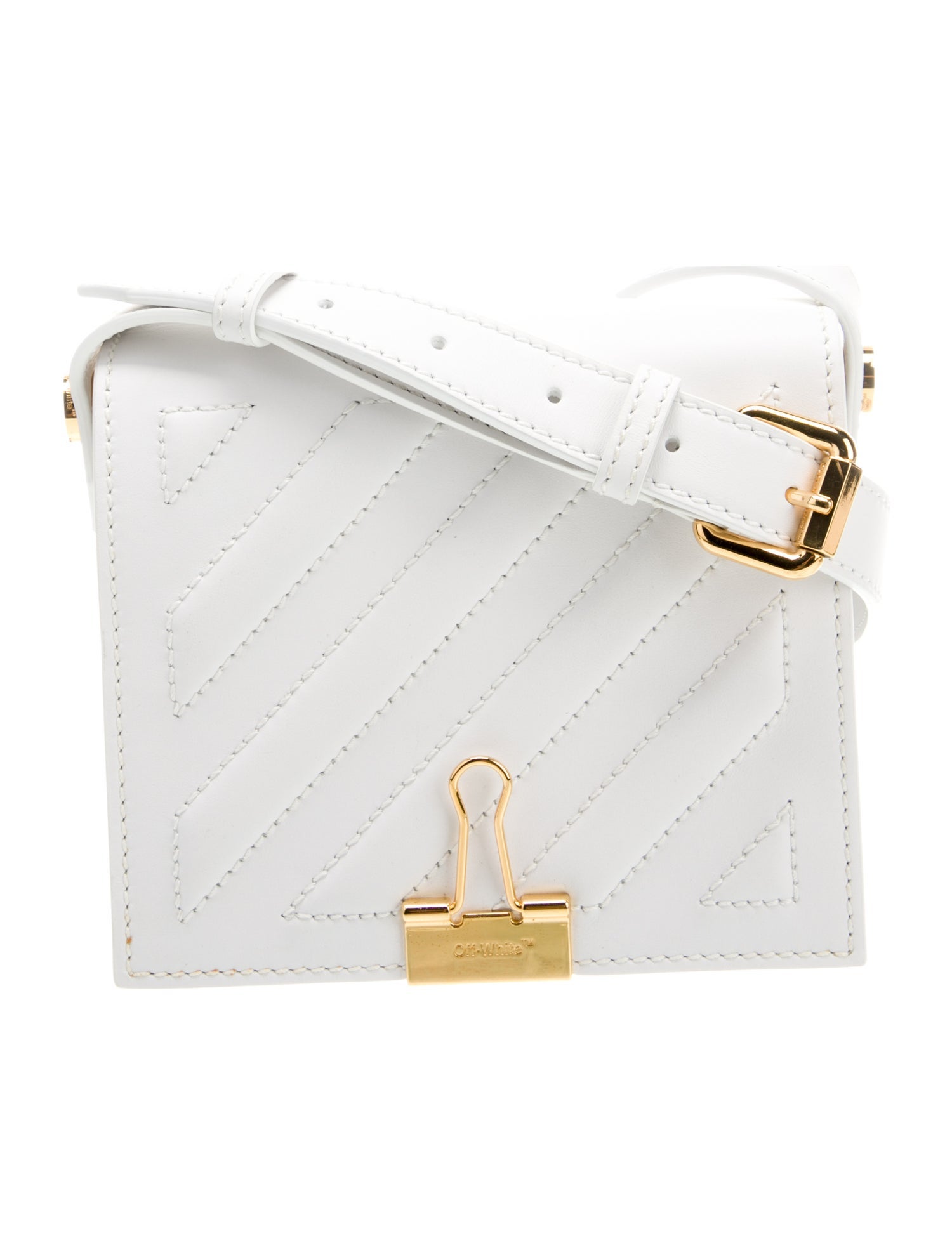 Off-White Leather Diagonals Binder Clip - White Crossbody Bags ...
