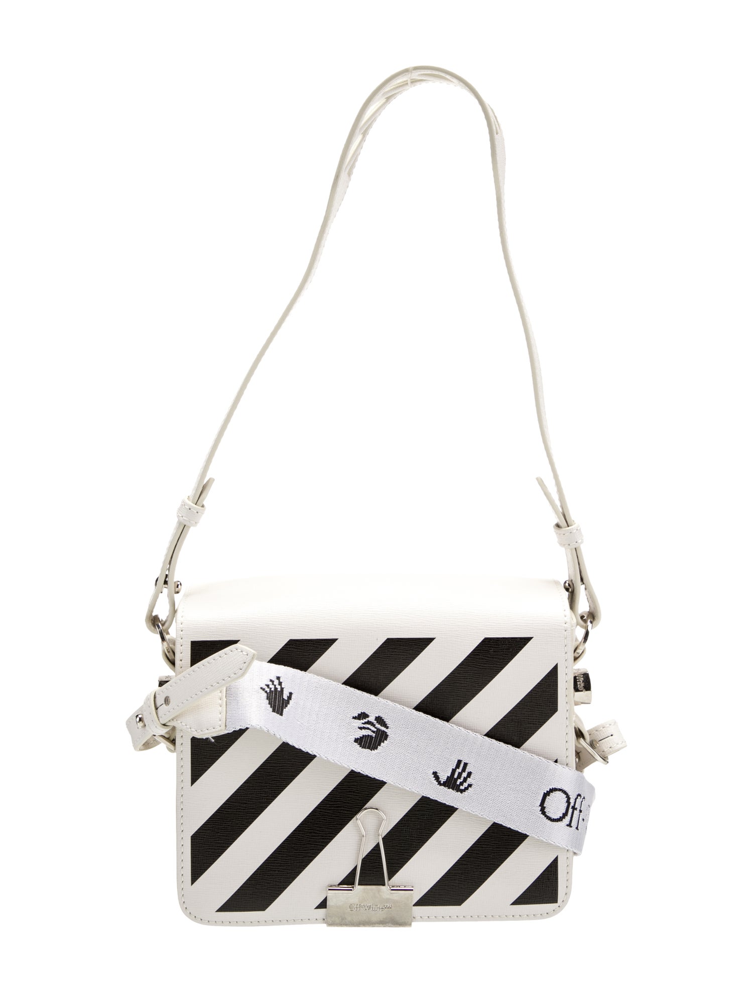 Off-White Leather Diagonal Binder Clip - White Crossbody Bags, Handbags ...