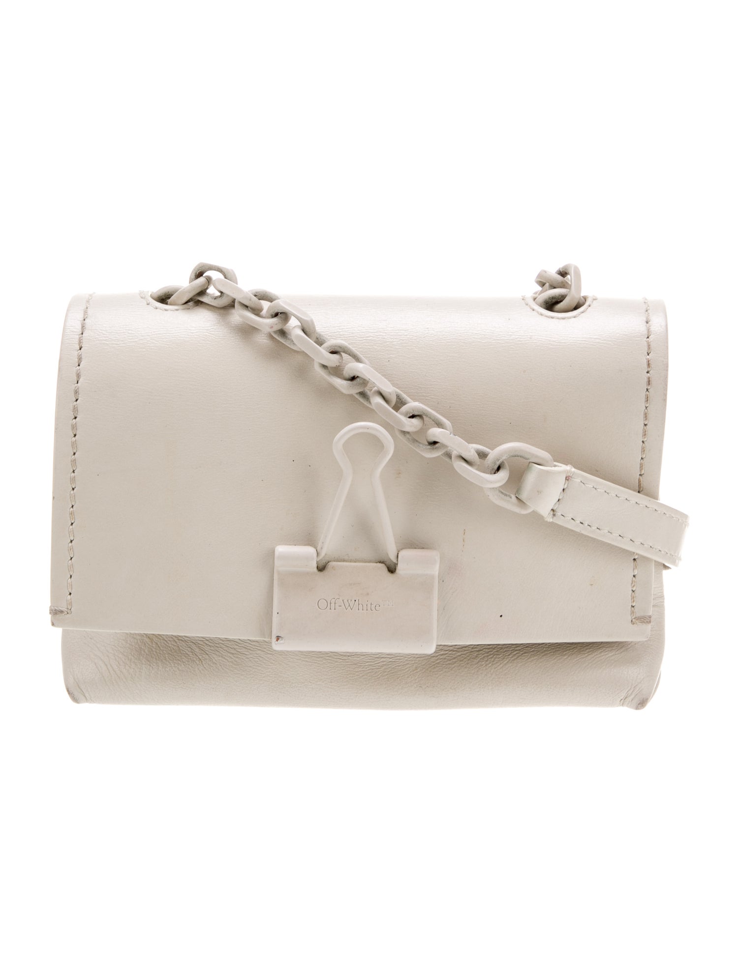 Off-White Leather Binder Clip - Neutrals Shoulder Bags, Handbags ...