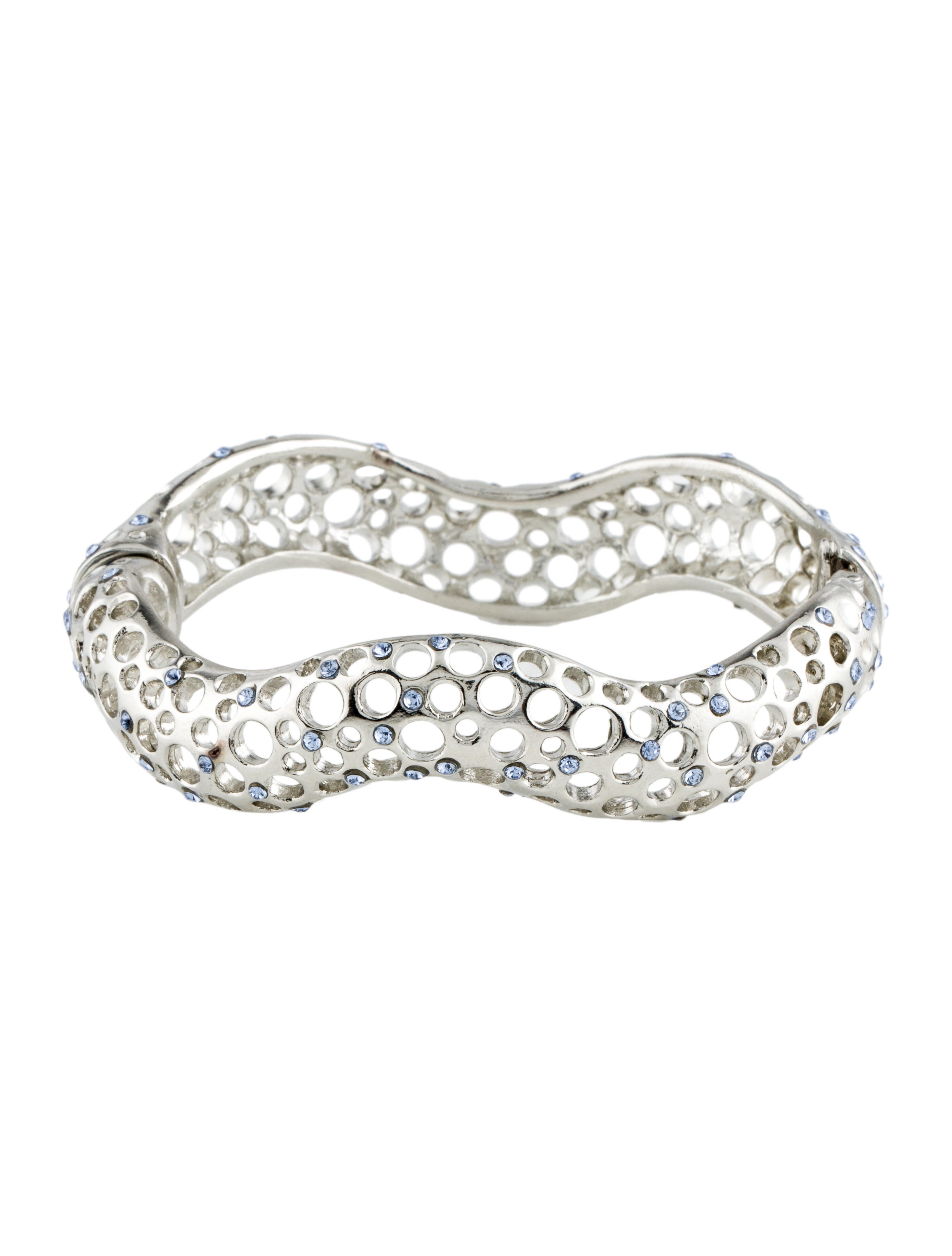 Oscar de la Renta Crystal Wave Bangle Bracelet - Silver-Tone Metal ...