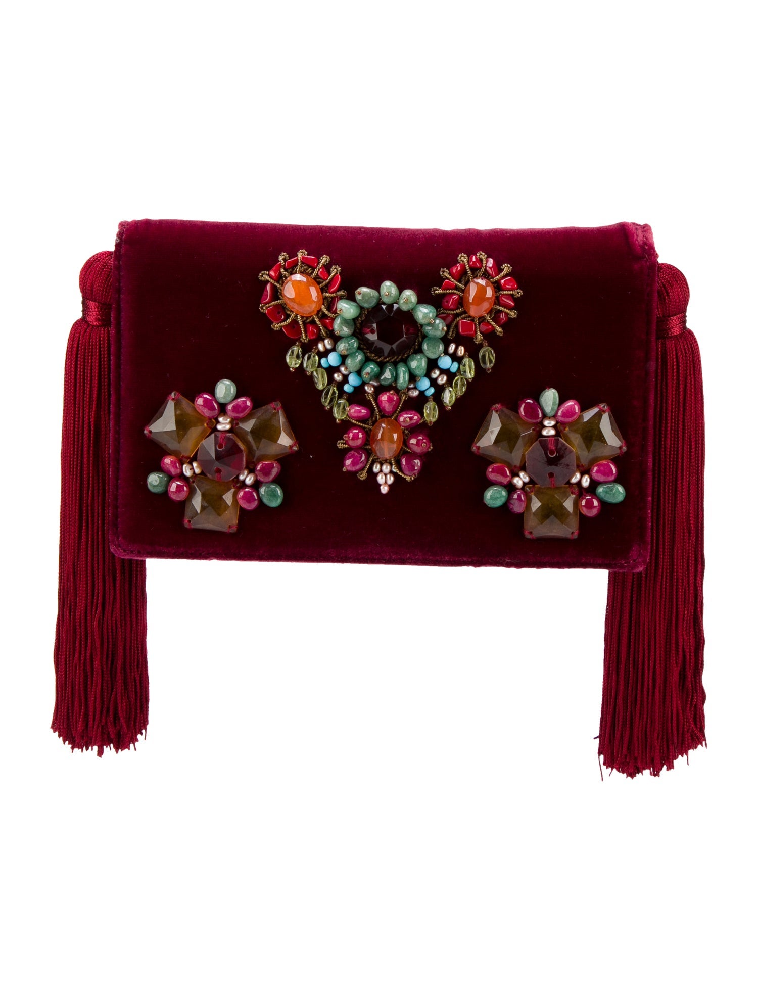 Oscar de la Renta Velvet Beaded Clutches - Red Clutches, Handbags ...