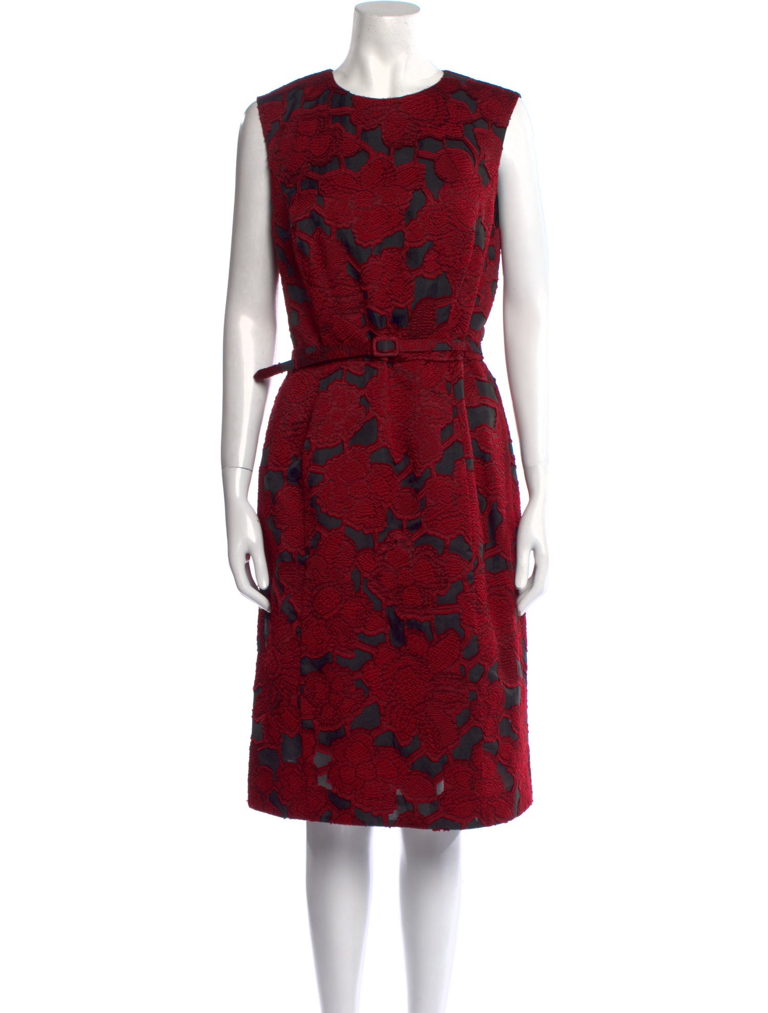 Oscar de la Renta Colorblock Pattern Midi Length Dress - Red Dresses ...