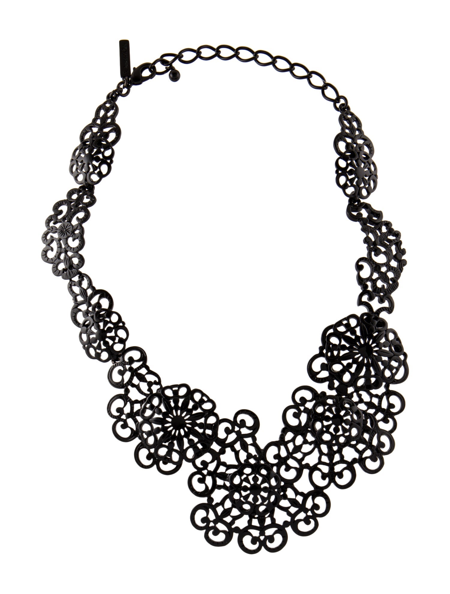 Oscar de la Renta Enamel Filigree Collar Necklace - Black, Brass Collar ...