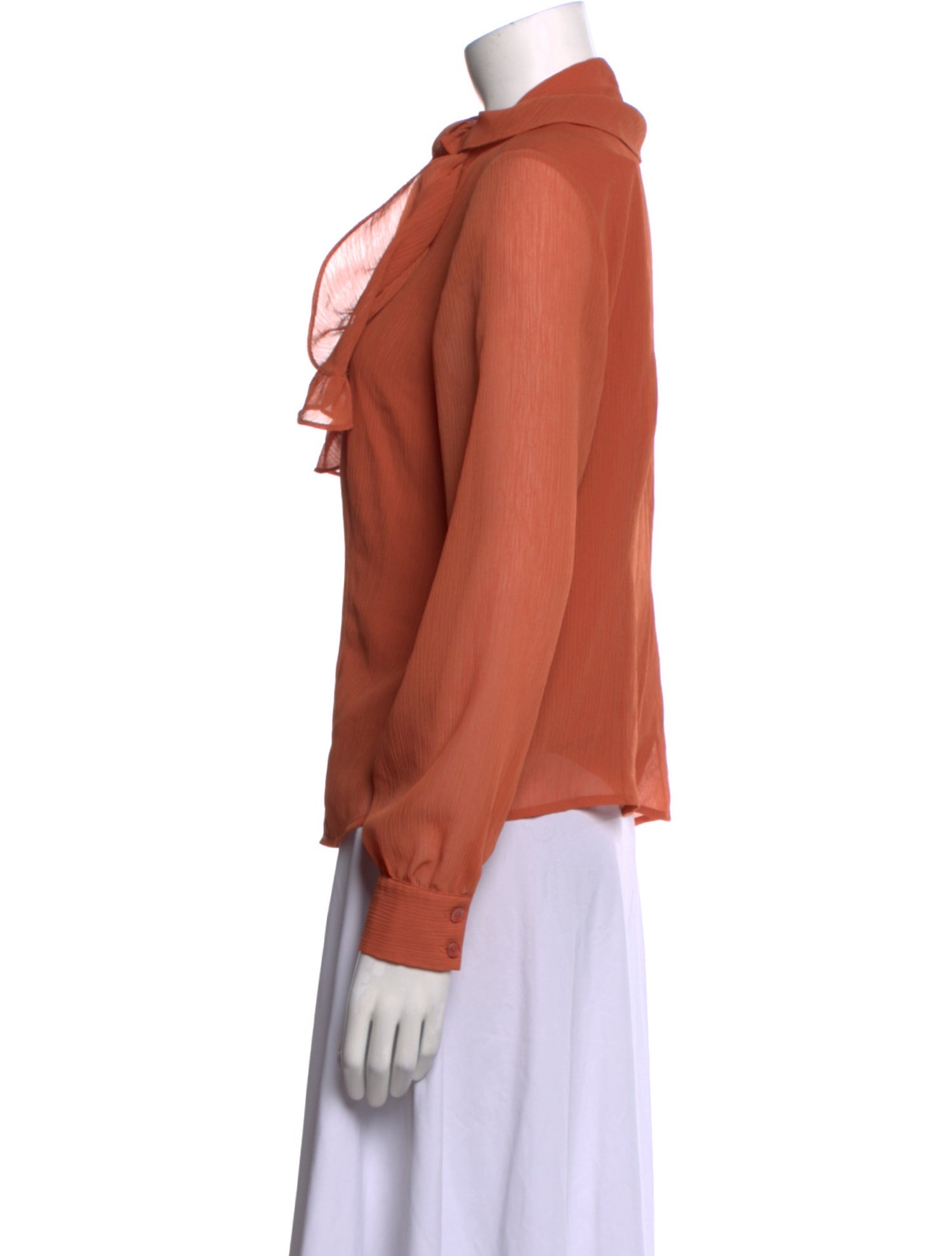 Oscar de la Renta Tie Neck Long Sleeve Button-Up Top - Orange Tops ...
