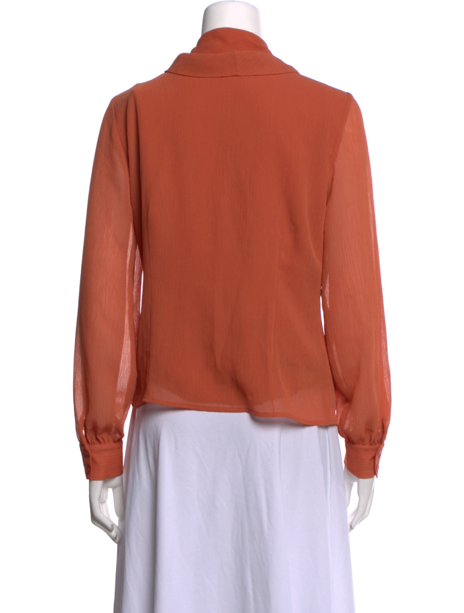 Oscar de la Renta Tie Neck Long Sleeve Button-Up Top - Orange Tops ...