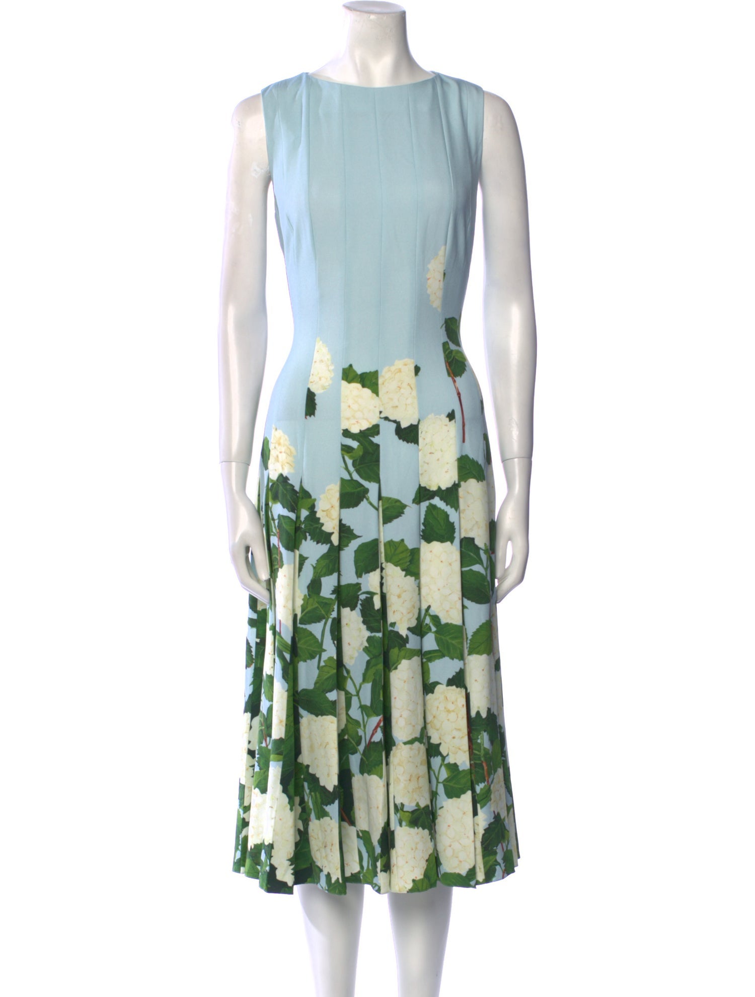 Oscar de la Renta Floral Print Midi Length Dress - Blue Dresses ...