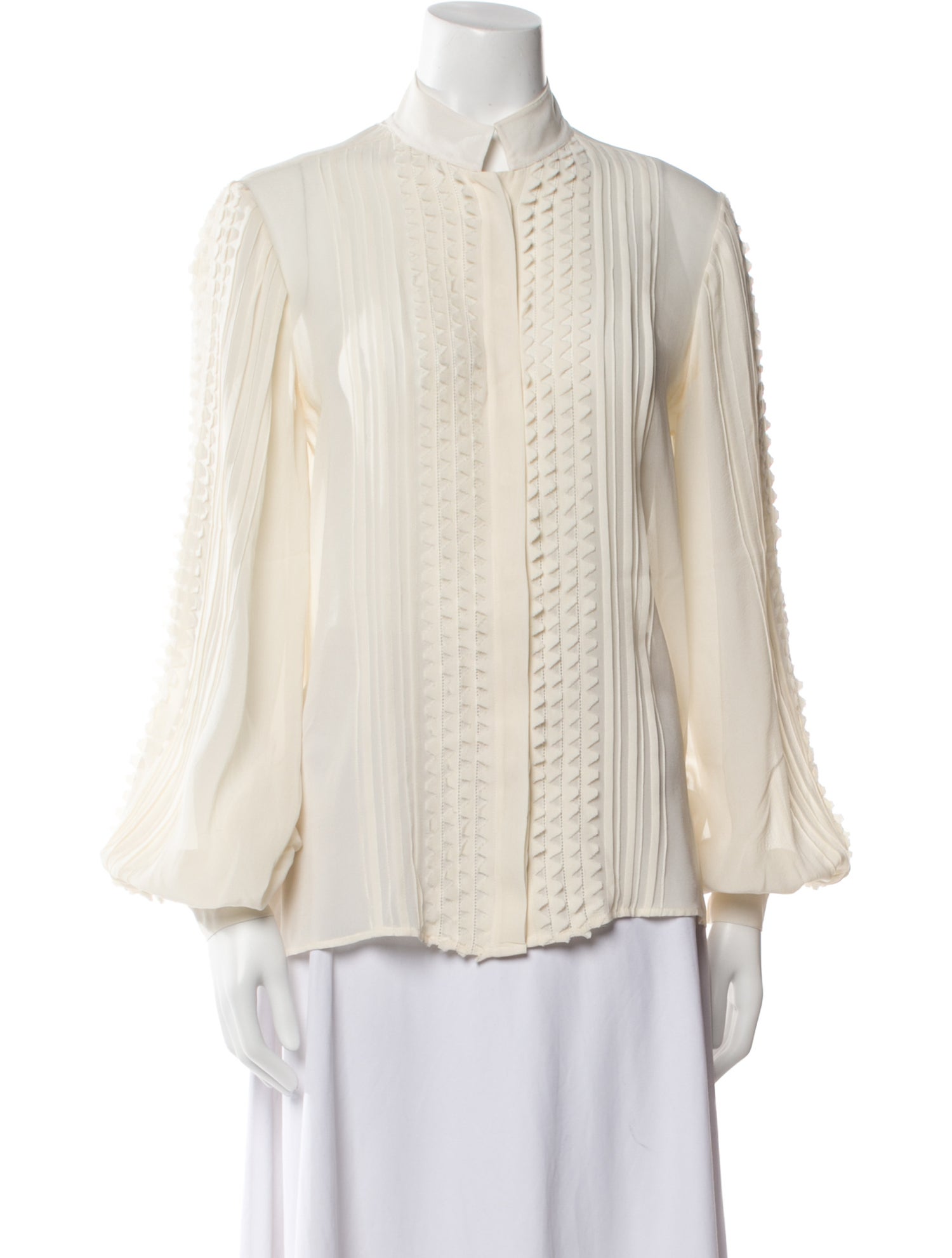 Oscar de la Renta Silk Mock Neck Button-Up Top - Neutrals Tops ...