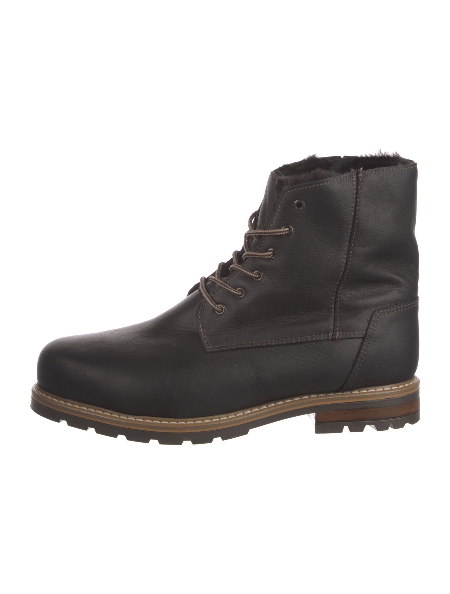 Overland Leather Fur Trim Combat Boots - Black Boots, Shoes ...